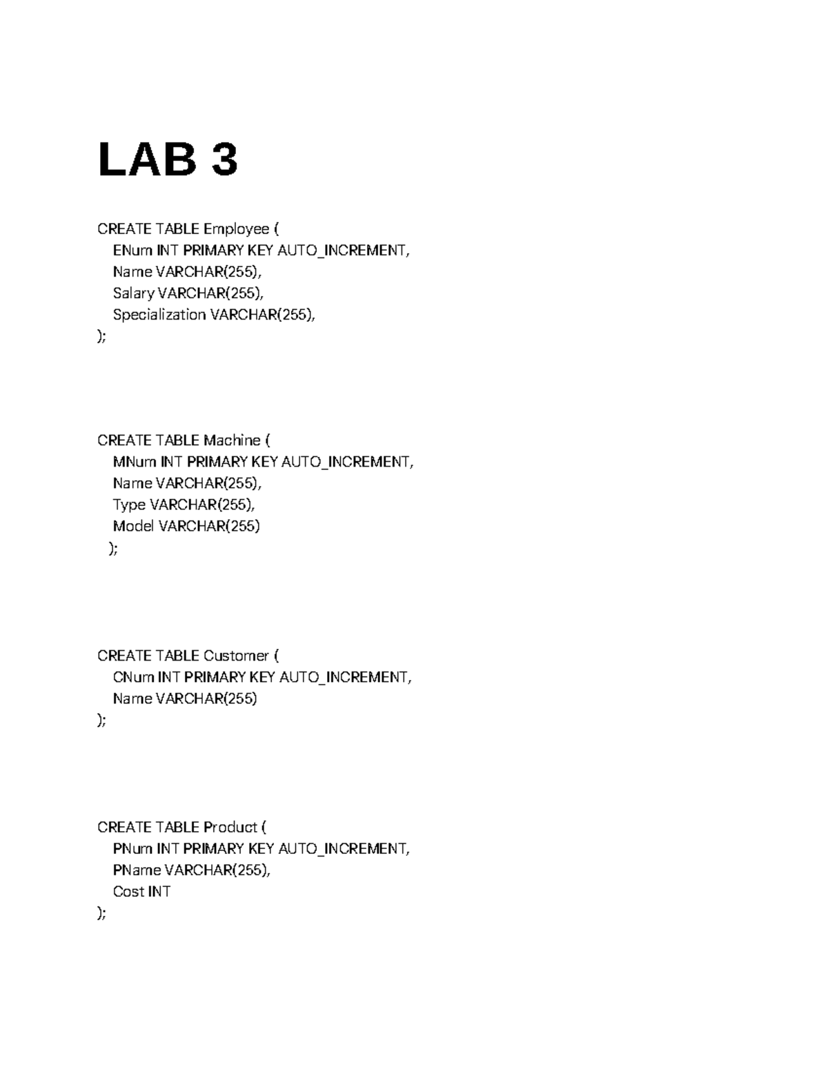LAB 3 - Database Schema Creation and Relationships - Studocu