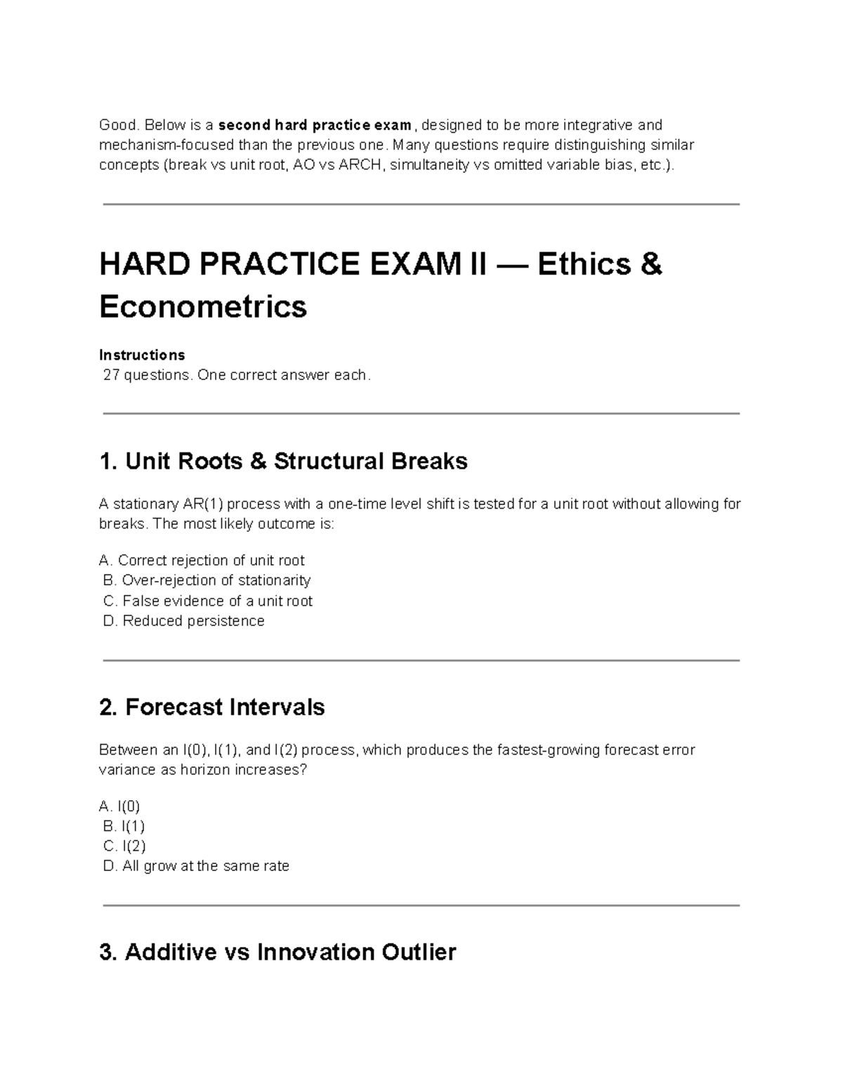 HARD PRACTICE EXAM II: Ethics in Econometrics (Mock Exam) - Studeersnel