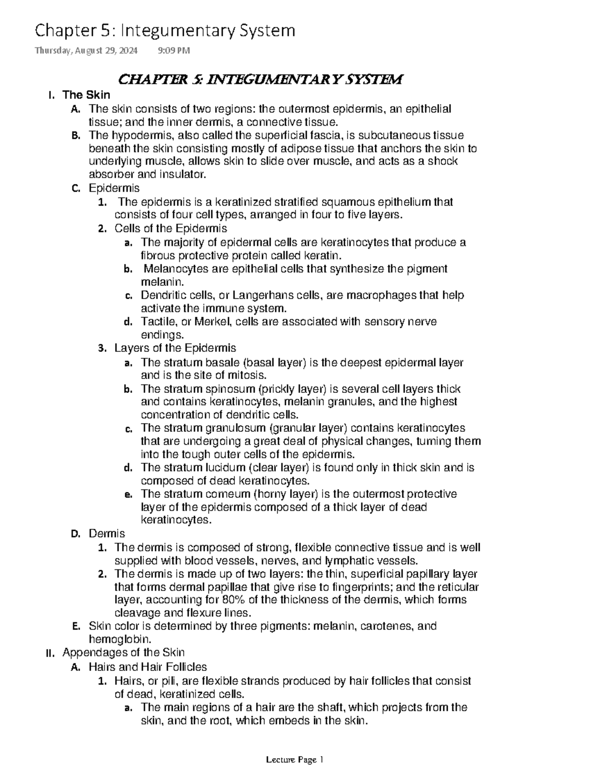 Chapter 5: Integumentary System Overview (Course Code: BIOL 101) - Studocu