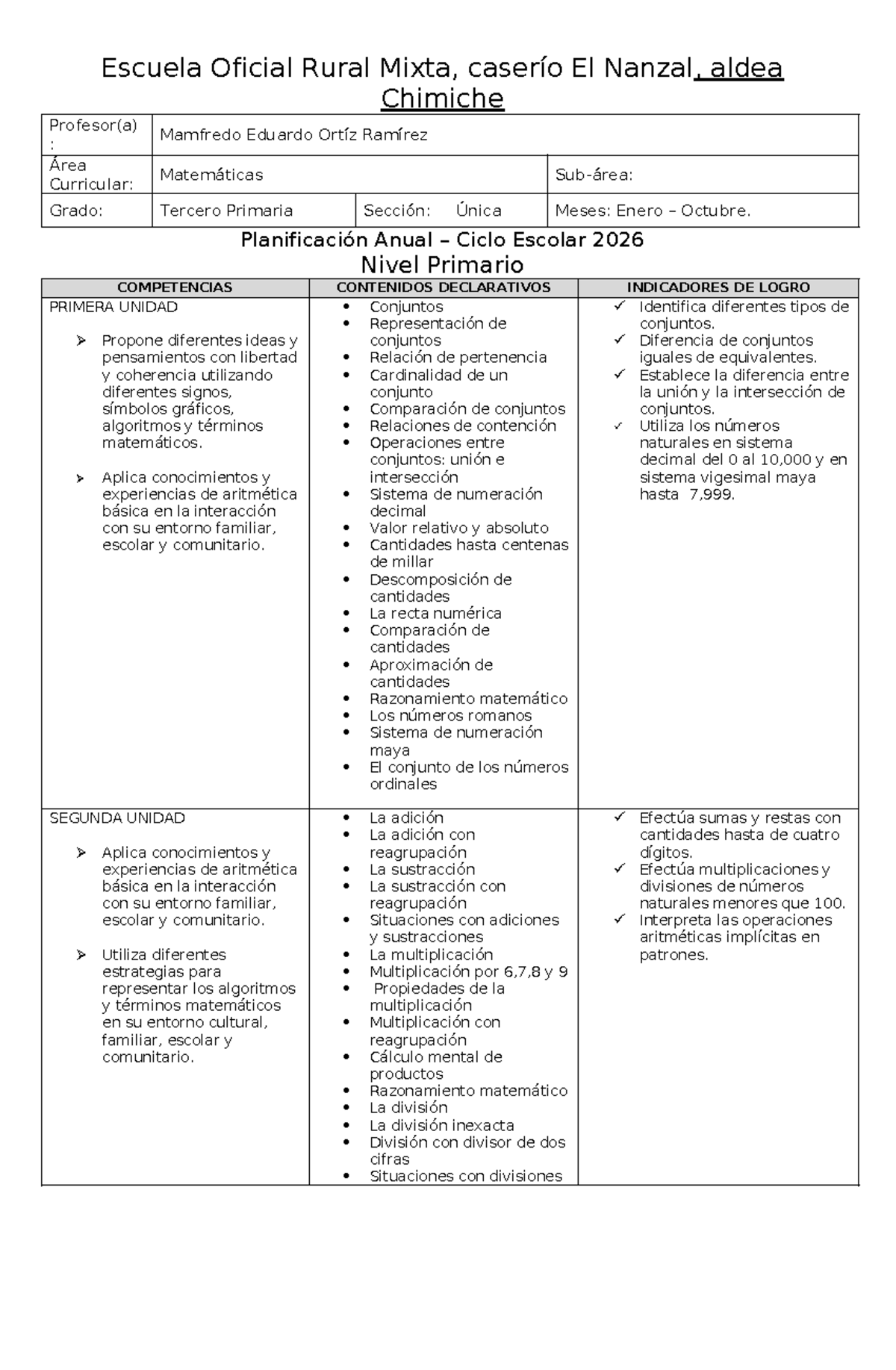 Planificación Anual 2026: Tercer Grado Primaria - Matemáticas y Más ...