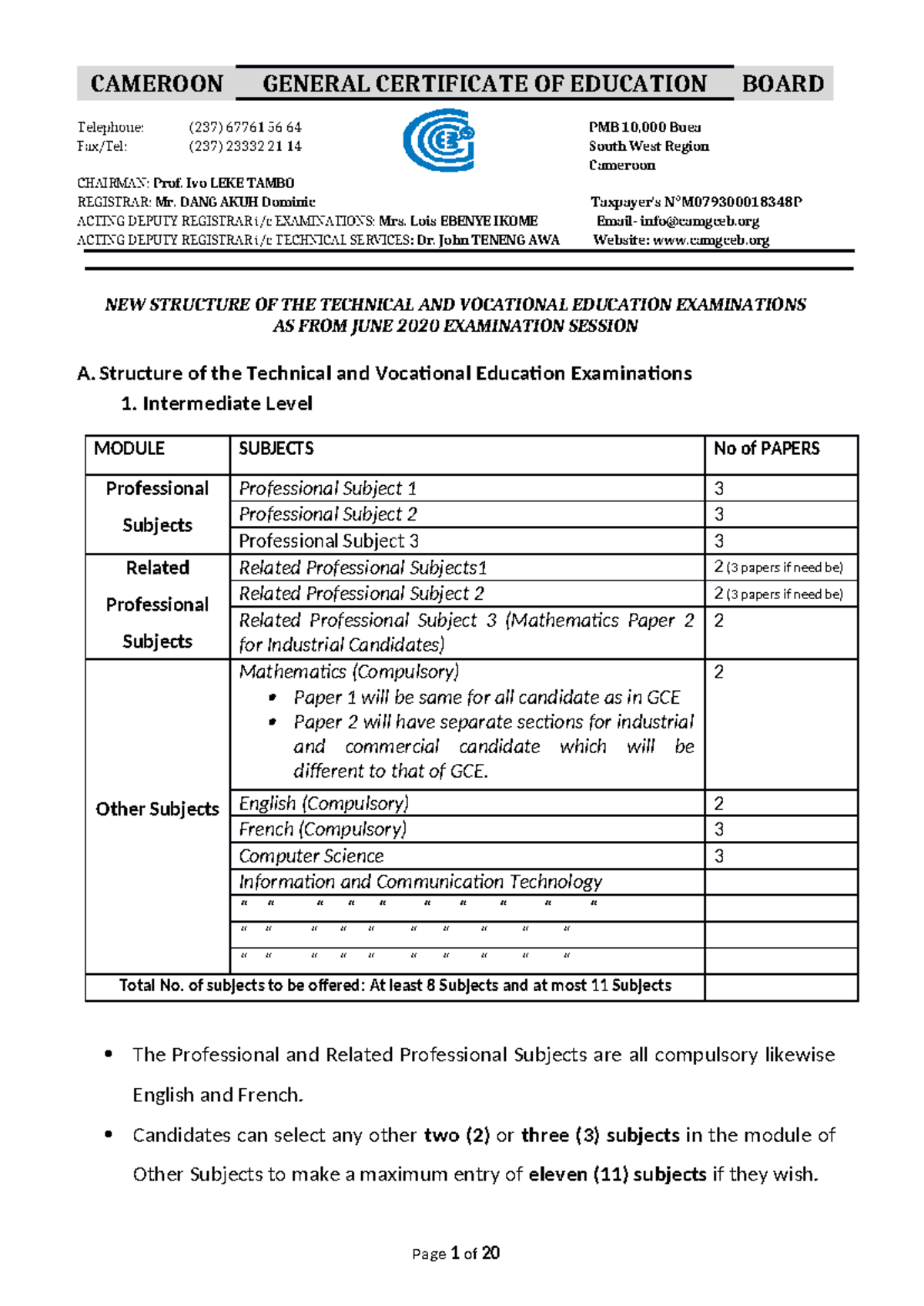 GCE Technical & Vocational Education Exam Structure Update (2020) - Studocu