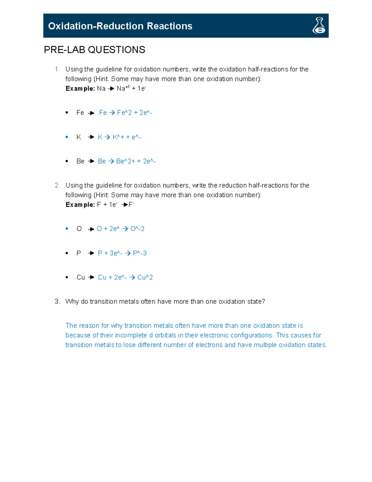 Oxidation-Reduction Reactions: E Science Lab Notes and Results - Studocu