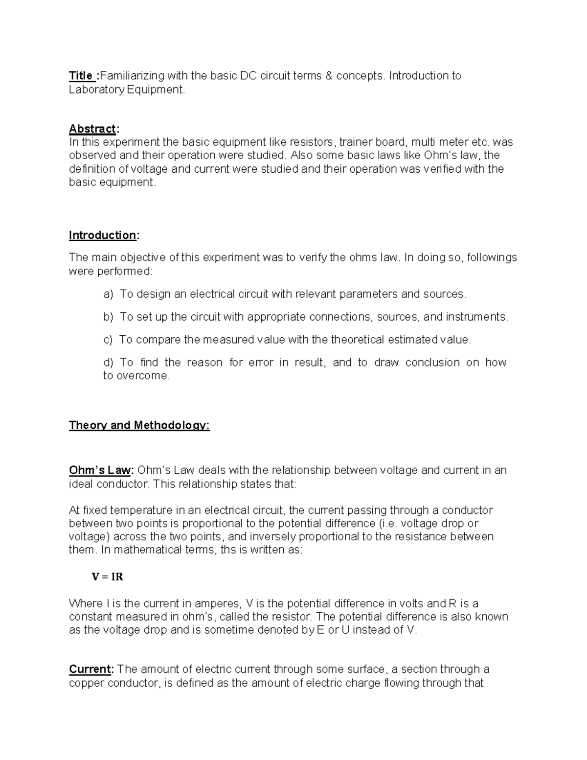 DC Lab Exp 1(Familiarizing with the basic DC circuit terms & concepts ...