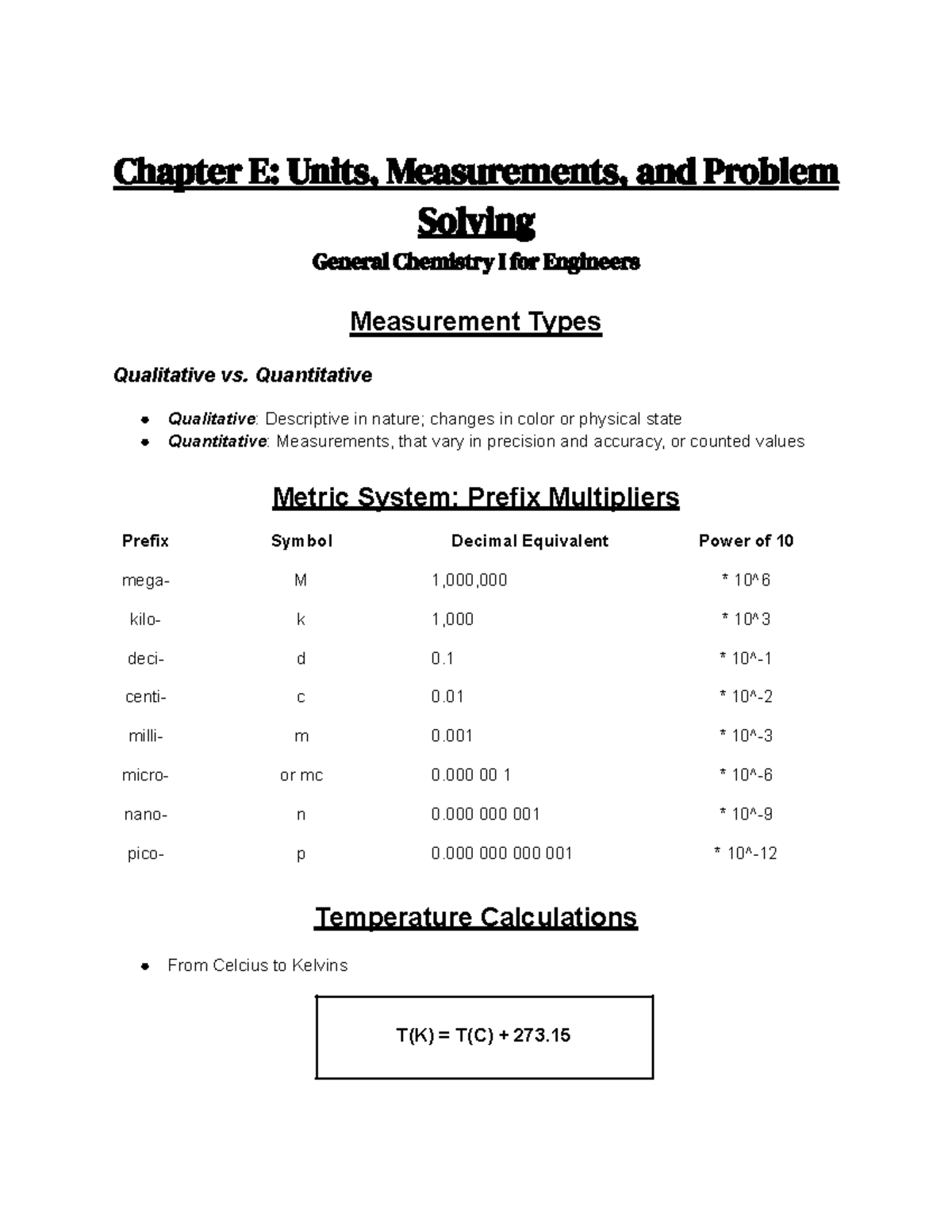 Chapter E Units, Measurements, and Problem Solving - Chapter E: Units ...