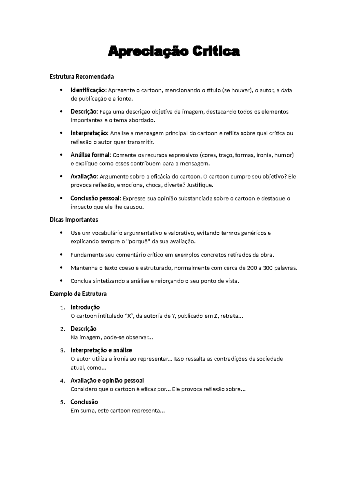 Apreciação Crítica do Cartoon: Estrutura e Análise Completa - Studocu
