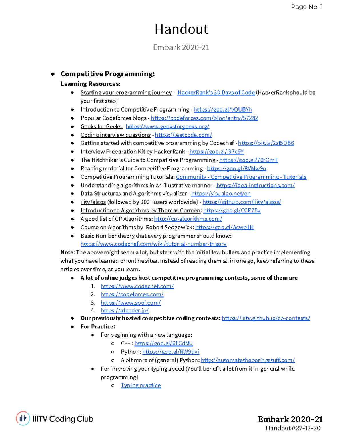 IIITV Resources Handout: Competitive Programming & Development Guide ...