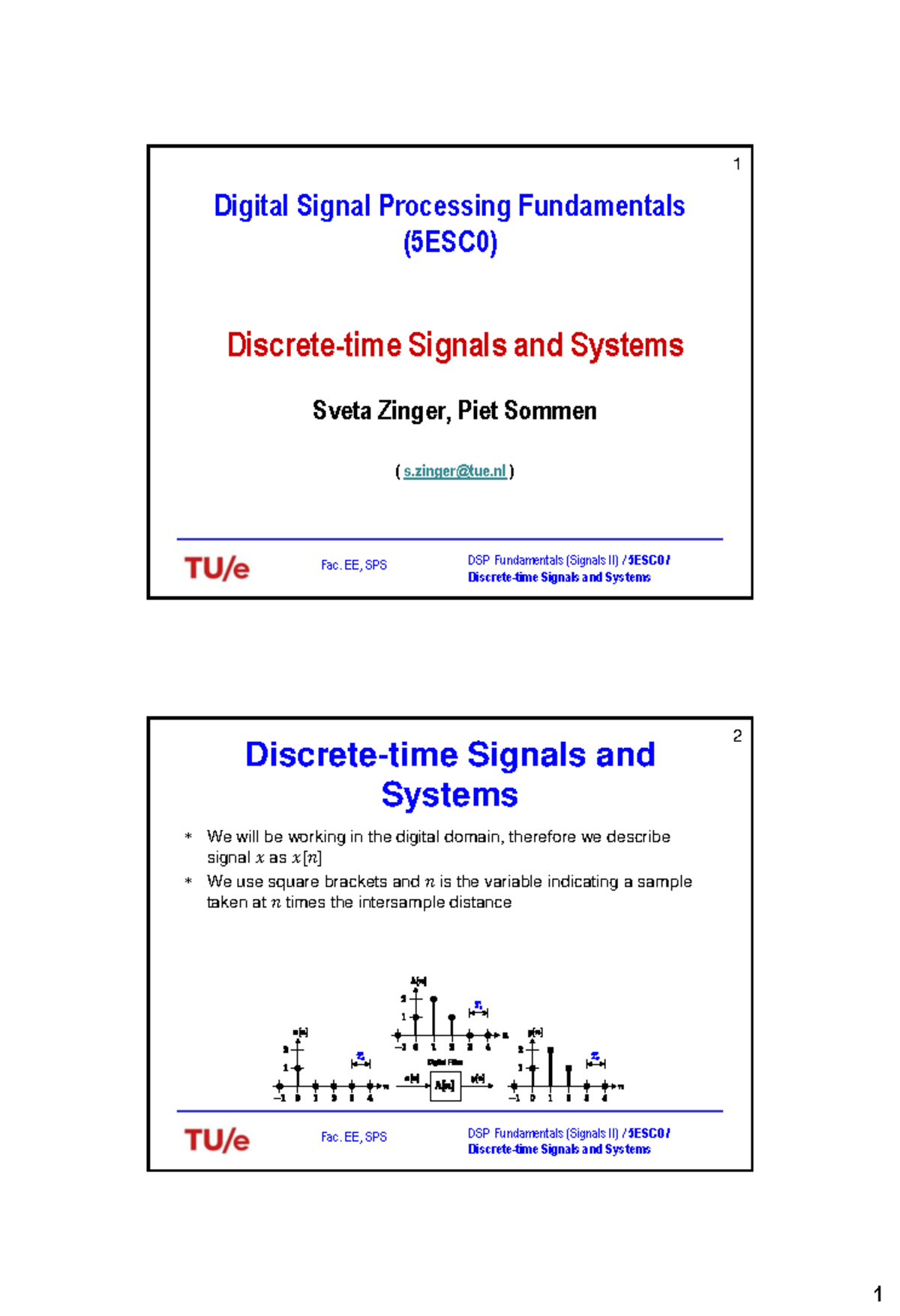 Signals and Systems (5ESC0) - Lecture 1: Discrete-time Overview ...