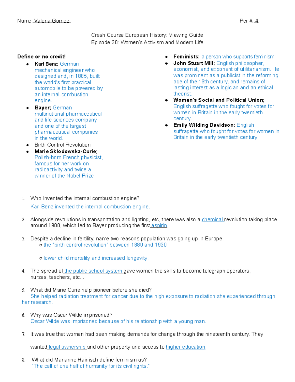 Crash Course #30: Women’s Activism in Modern European History - Studocu