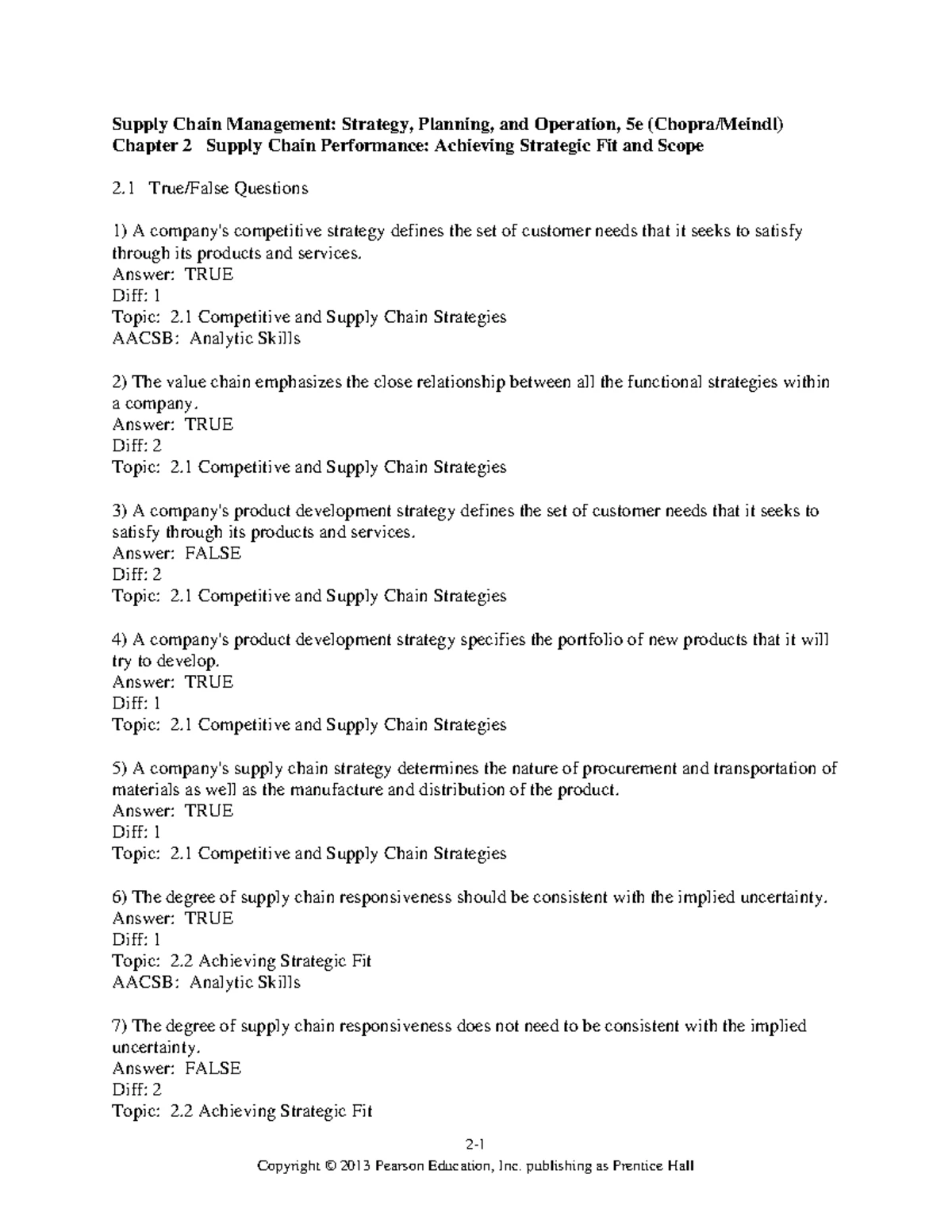 SCM 321 Chapter 1-Test Bank - 1- Supply Chain Management: Strategy ...