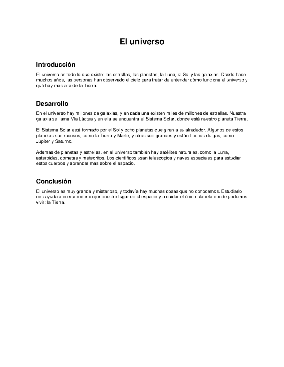 El universo: Introducción y Exploración para 6to Primaria - Studocu