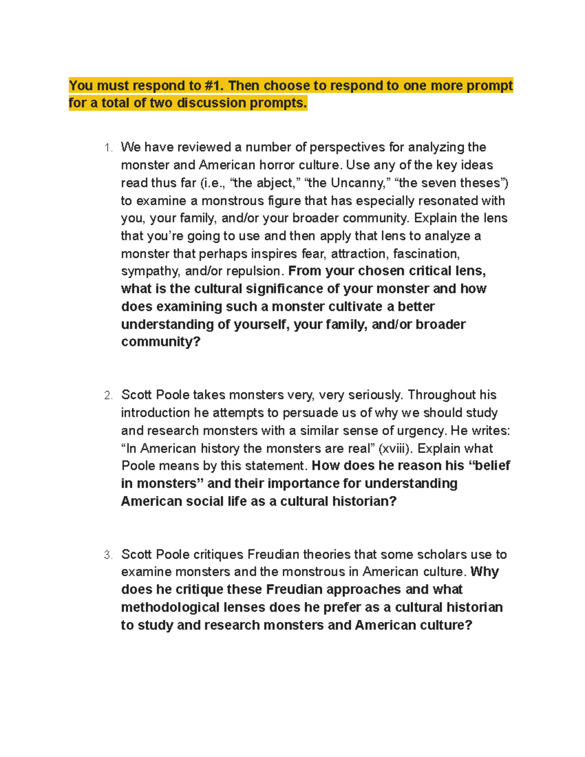 Week 2 Thursday Discussion for American History as Horror(4) - Google ...