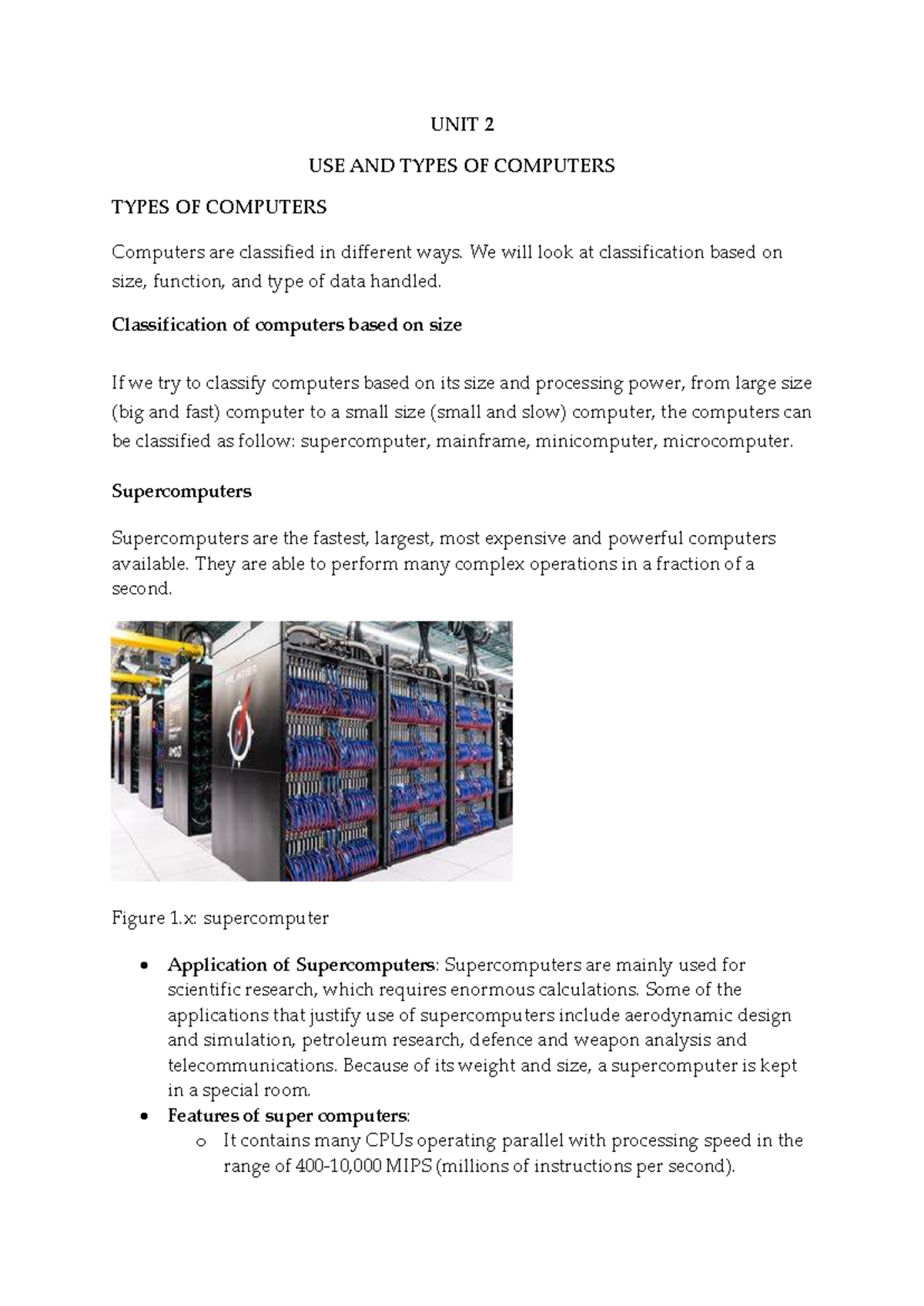 Unit 2: Types of Computers and Their Classifications - Studocu