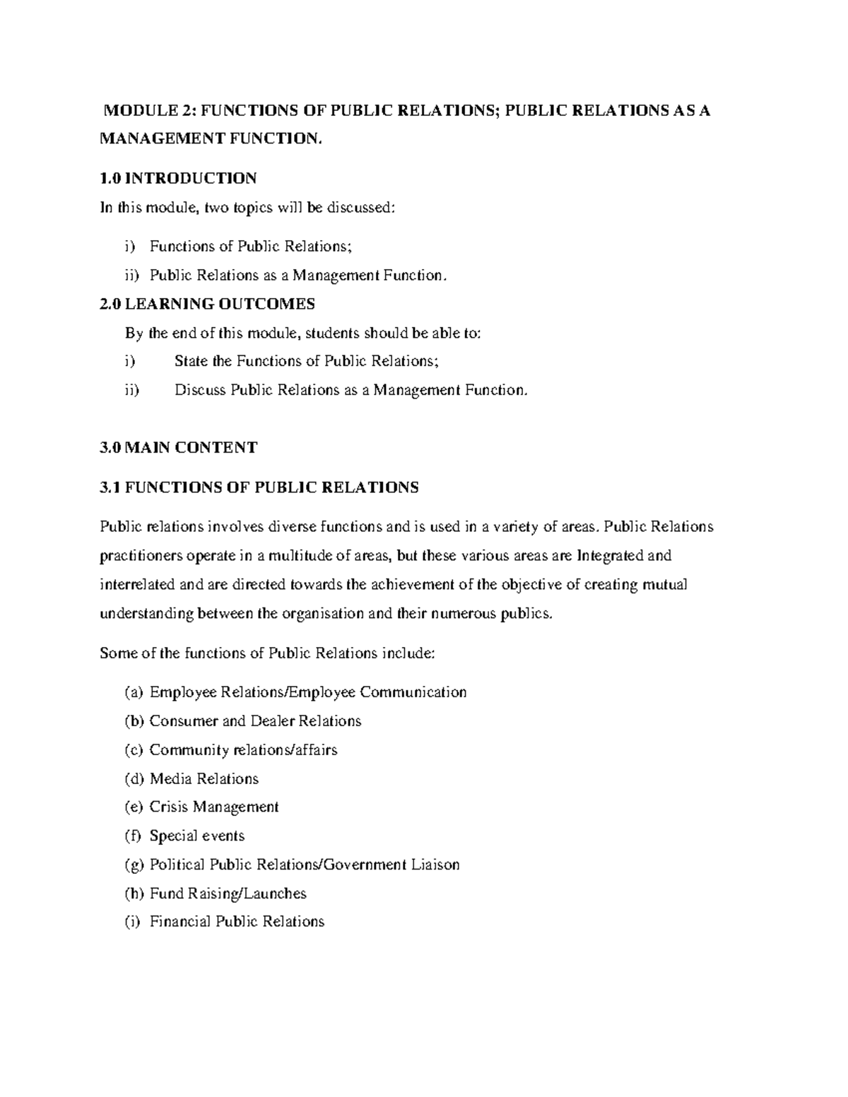 Module 2: Functions of Public Relations in Management - Studocu