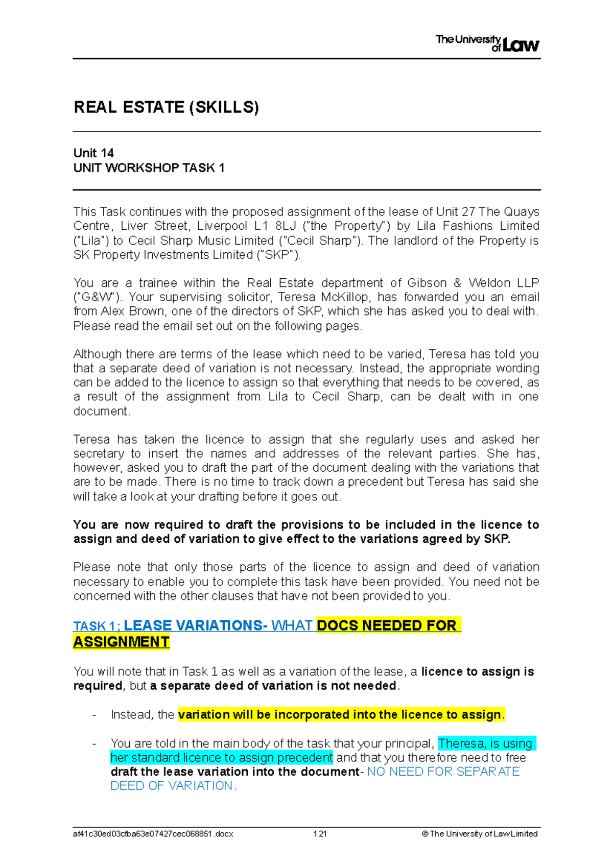 Real Estate Workshop 14 - task 1 - REAL ESTATE (SKILLS) Unit 14 UNIT ...