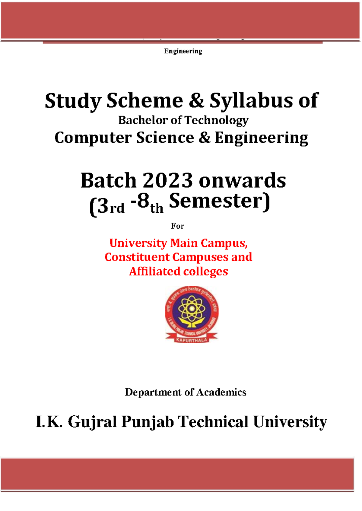 Revised BTech CSE 2023 Syllabus for 3rd to 6th Semester Courses - Studocu