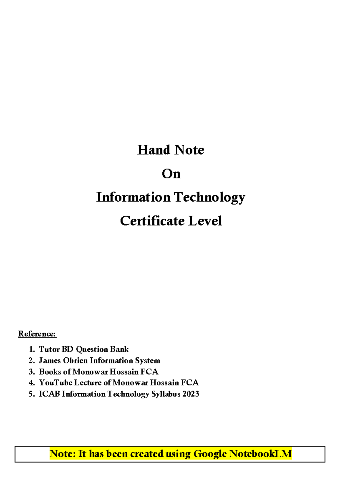 IT Certificate Level Study Notes: Information Systems & Management ...