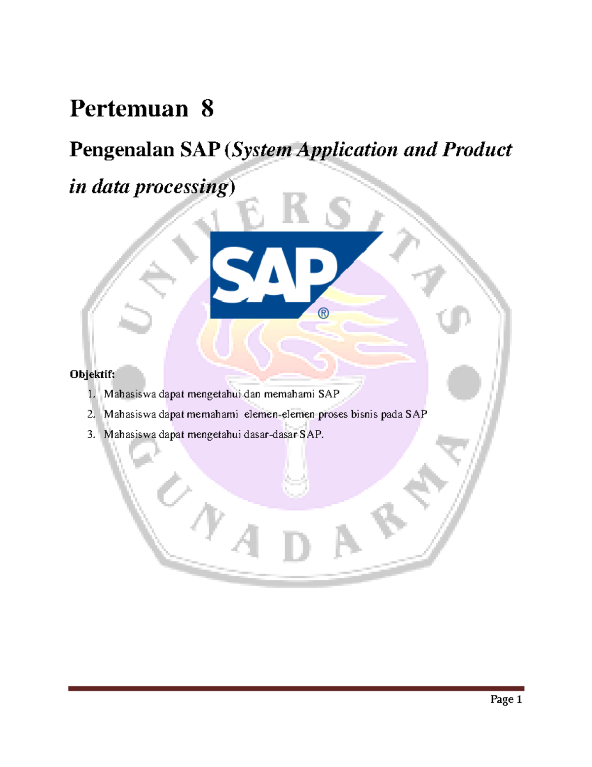 Pert 8: Pengenalan SAP dan Struktur Dasar Sistem ERP - Studocu