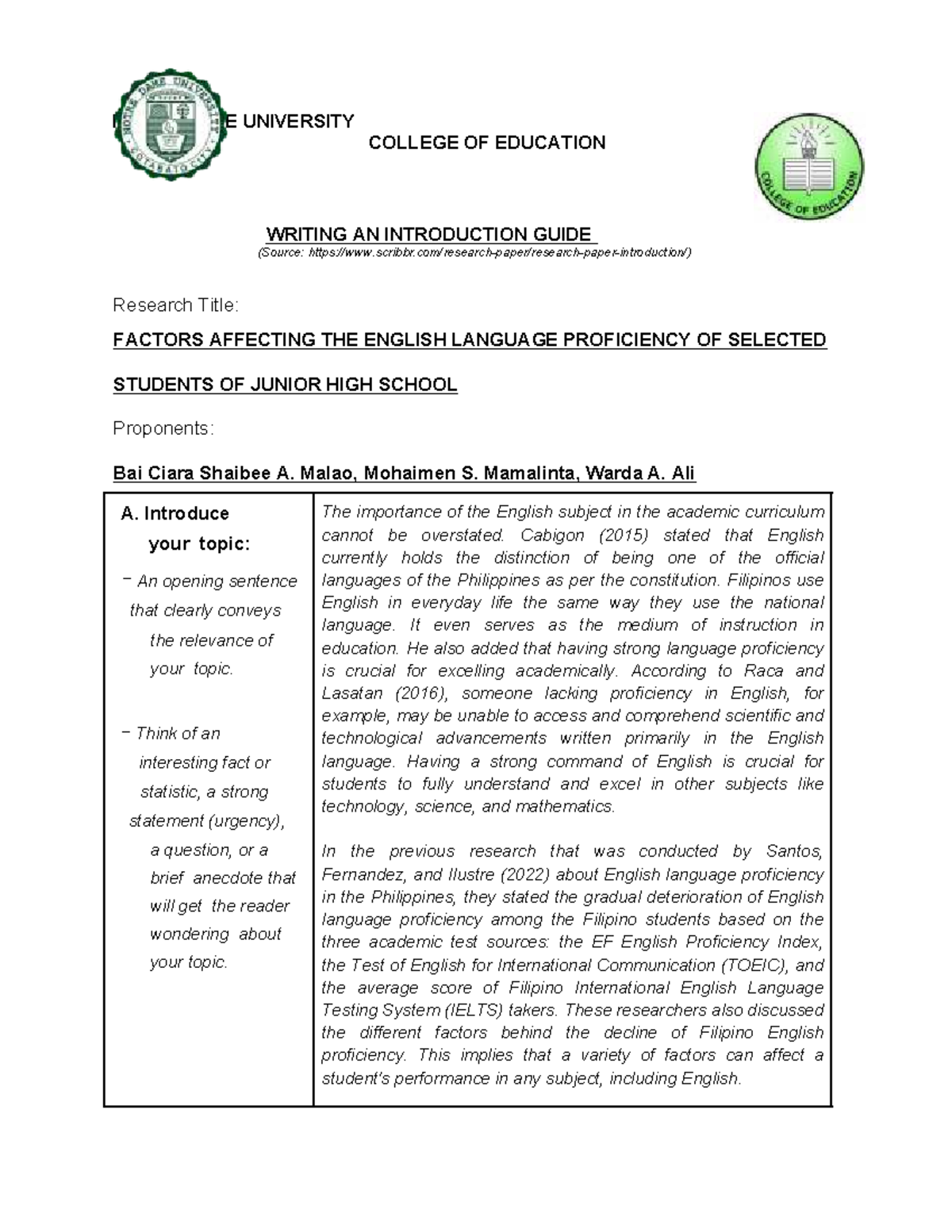 Factors Affecting English Proficiency: A Guide for ND University JHS - Studocu