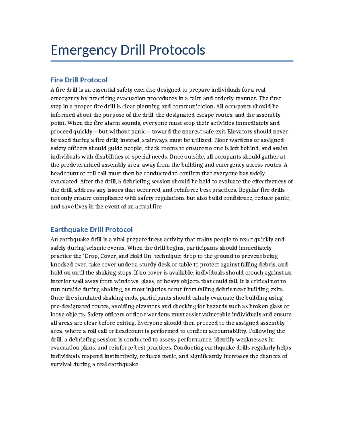 Emergency Drill Protocols: Fire & Earthquake Procedures - Studocu
