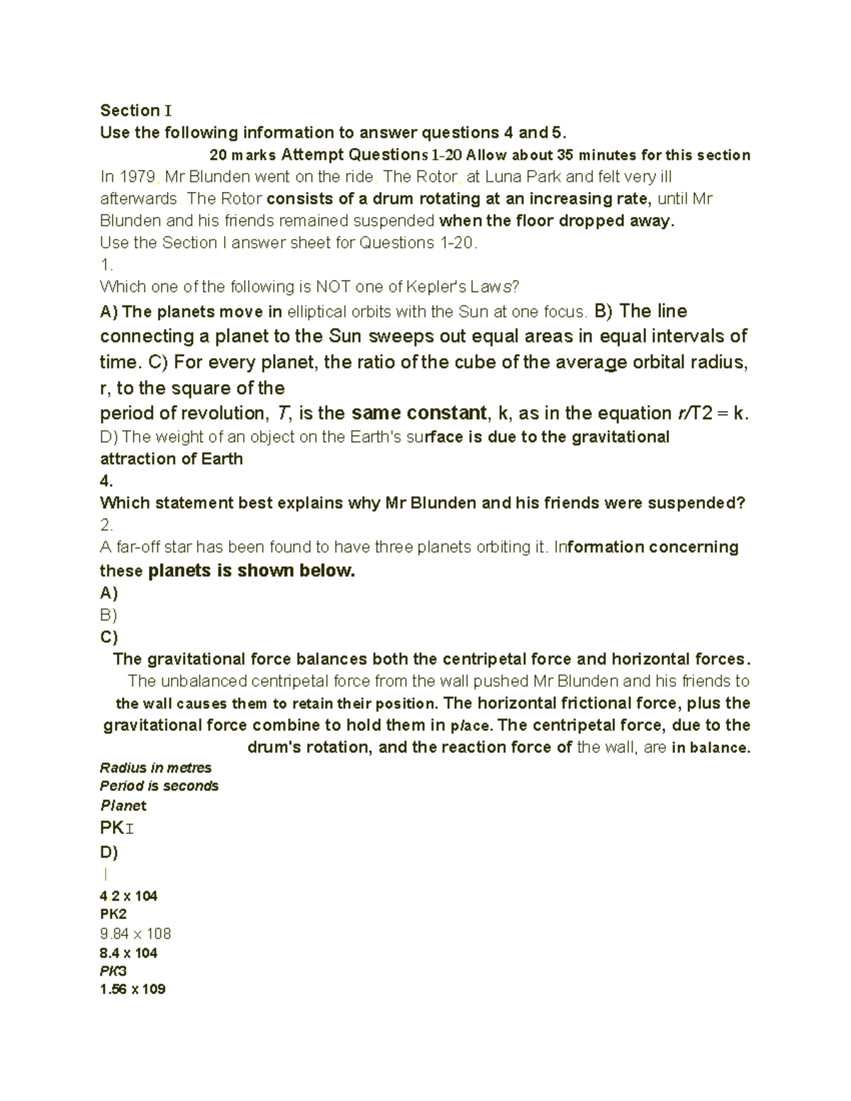 Practice Physics Questions (PHYS101) - Section I - Studocu