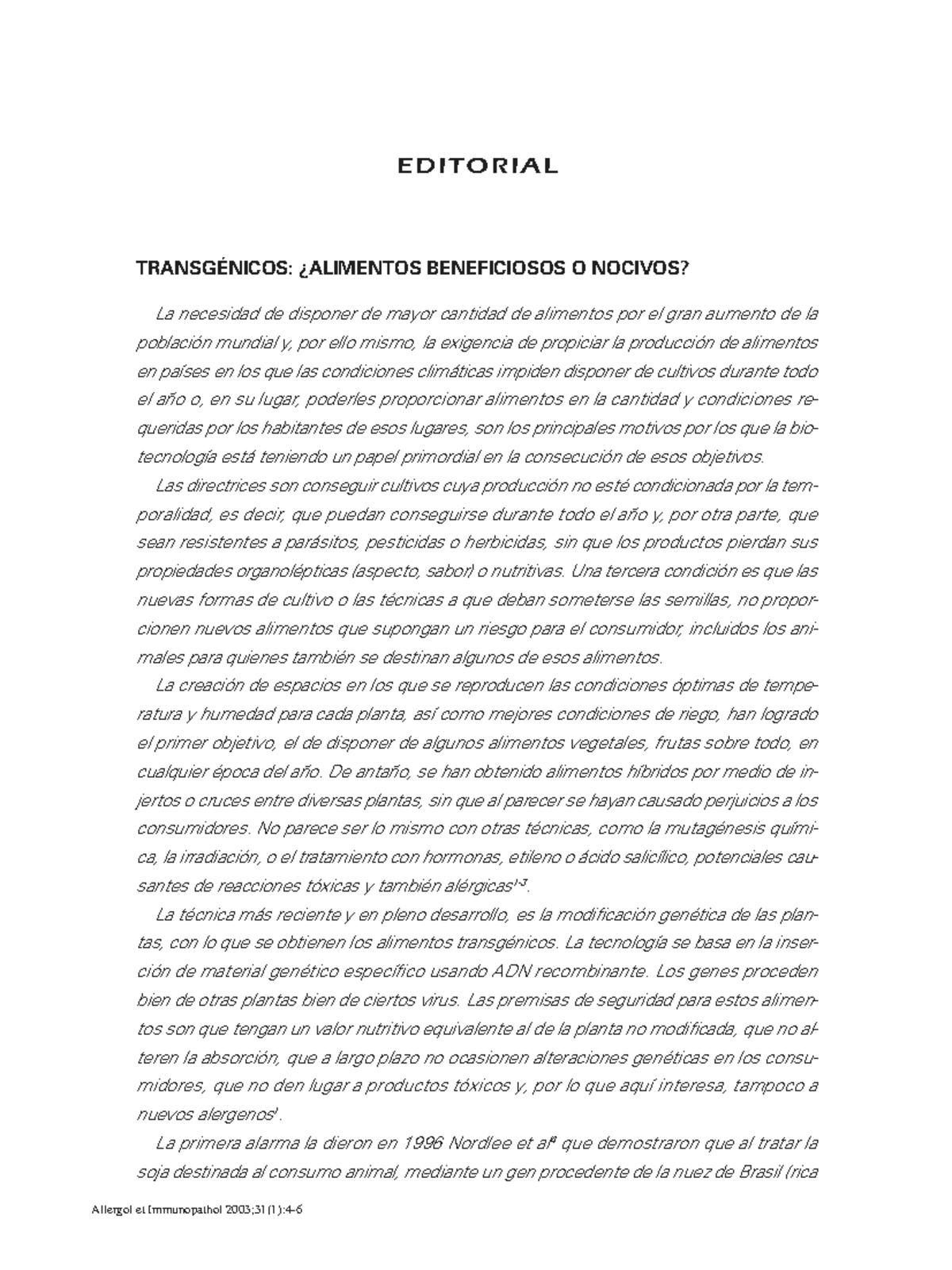 EDITORIAL: TRANSGÉNICOS - BENEFICIOS Y RIESGOS EN LA ALIMENTACIÓN - Studocu