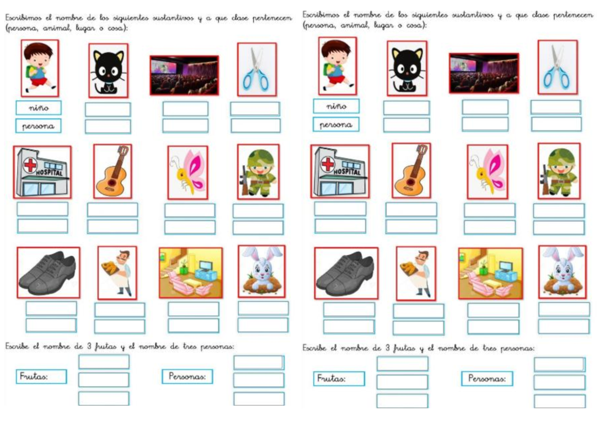 Ficha de Sustantivos: Clasificación y Ejemplos (4to Grado) - Studocu