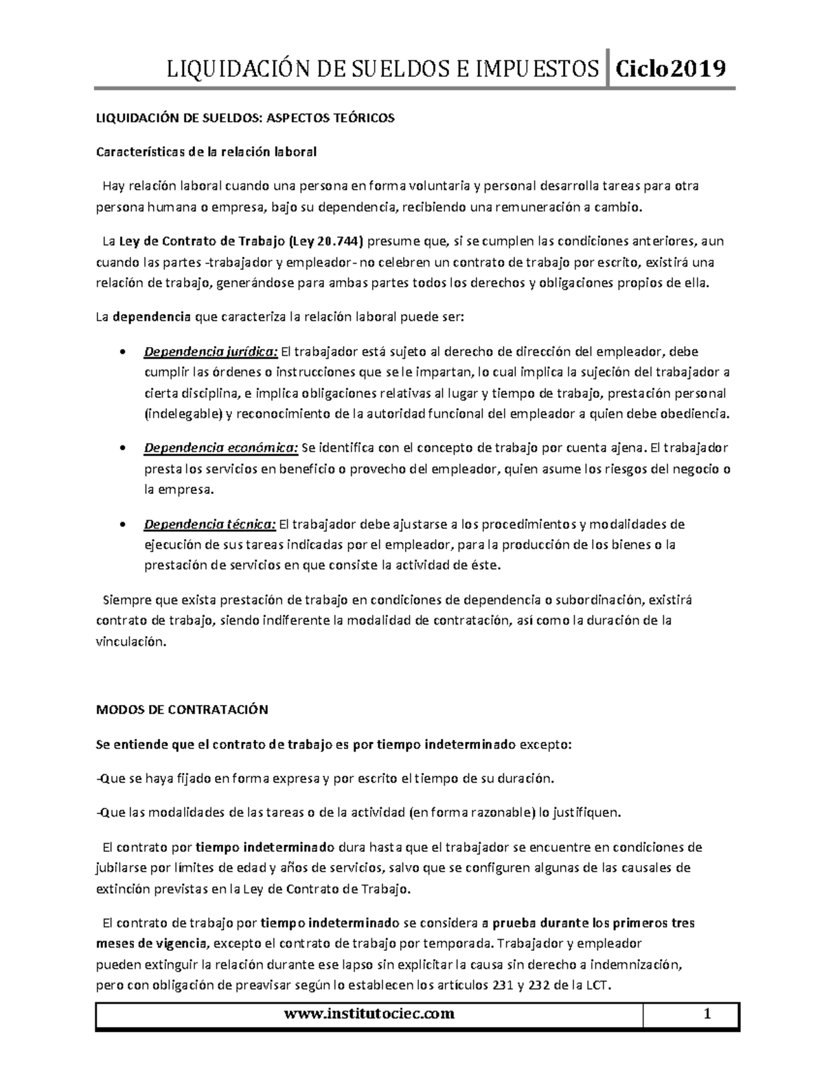 Módulo LIQUIDACIÓN DE SUELDOS E IMPUESTOS 2019: Aspectos Teóricos - Studocu