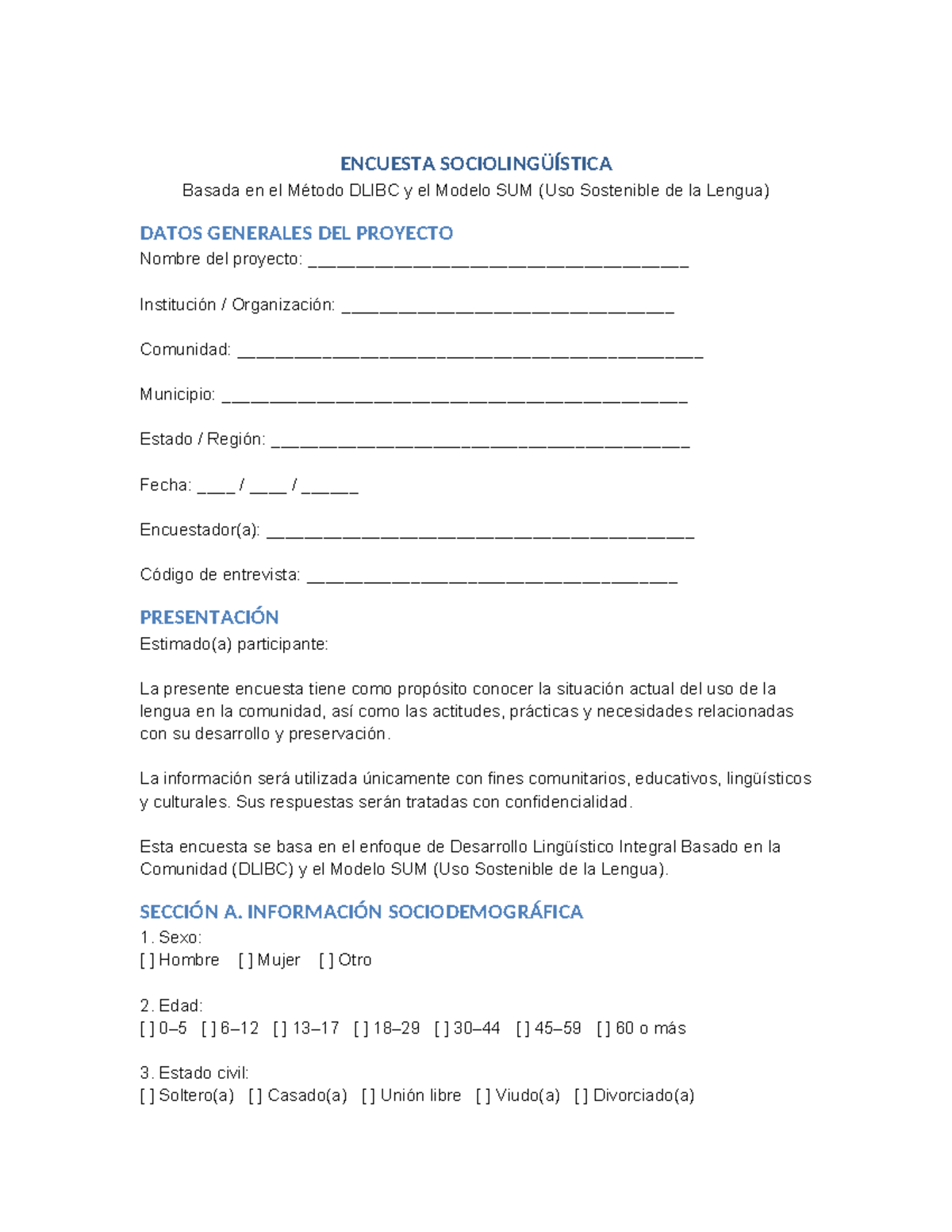 Encuesta Sociolingüística DLIBC y Modelo SUM: Datos y Análisis - Studocu