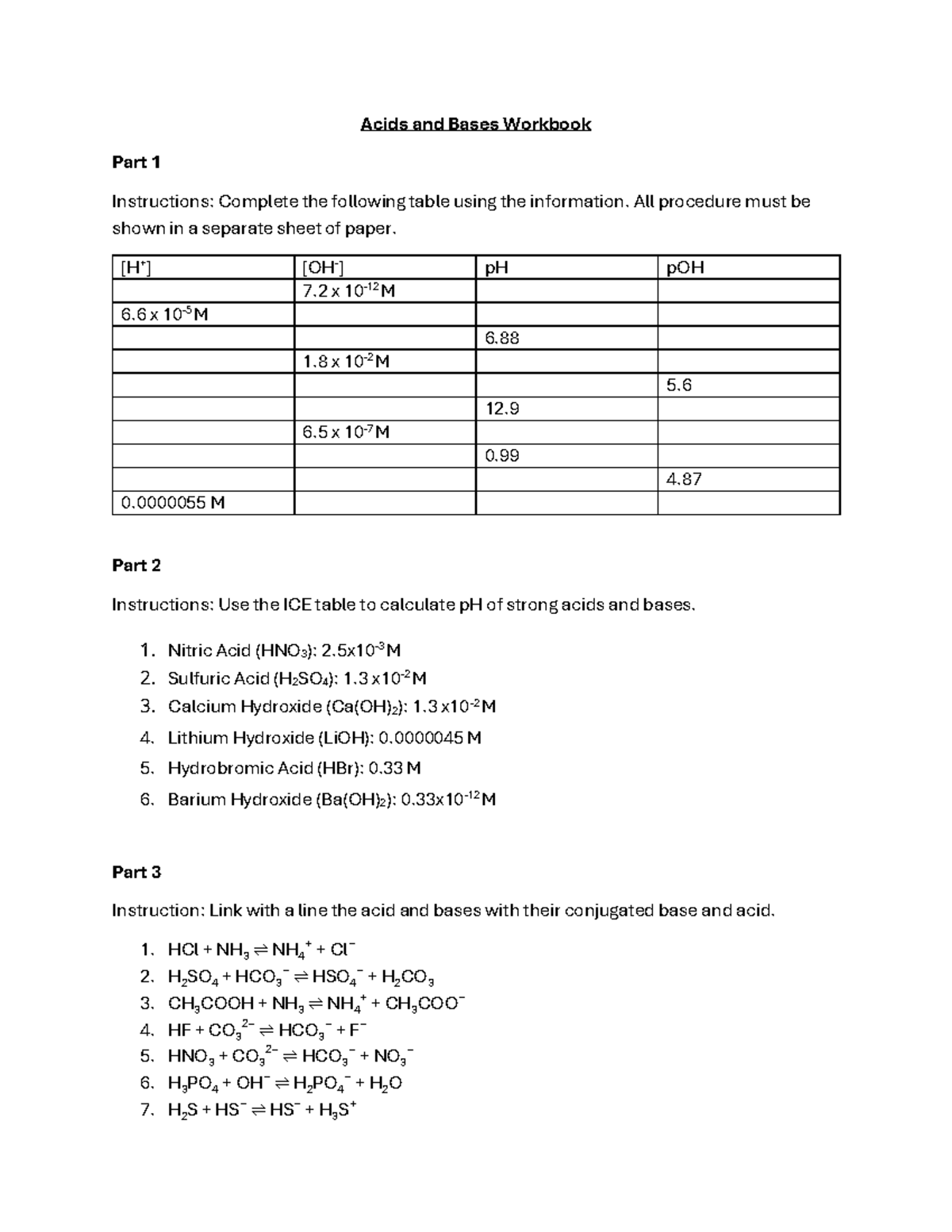 Acids and Bases Workbook Part 1: Bimestral HW Guide - Studocu