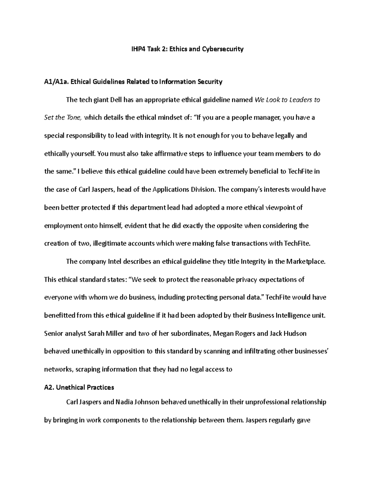 Ethics and Cybersecurity Analysis - Task 2 C841 Submission - Studocu