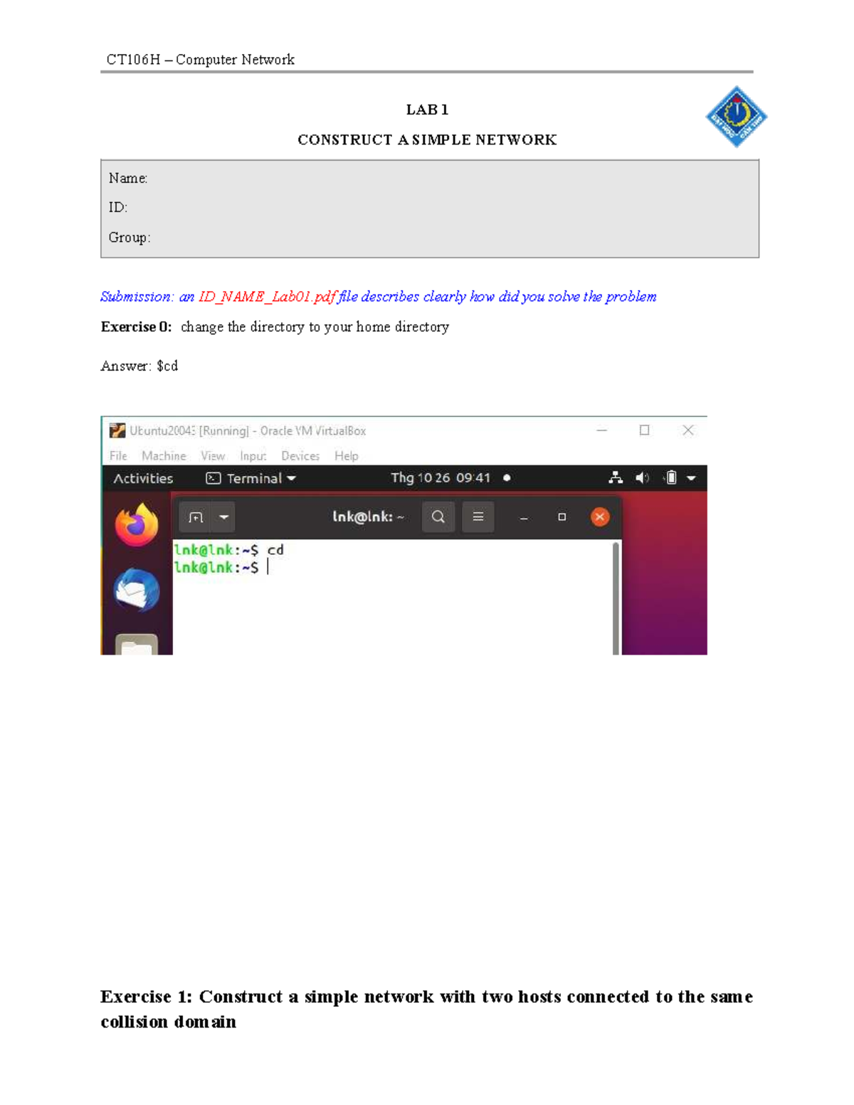 CT106H Computer Network Lab 1: Constructing a Simple Network - Studocu