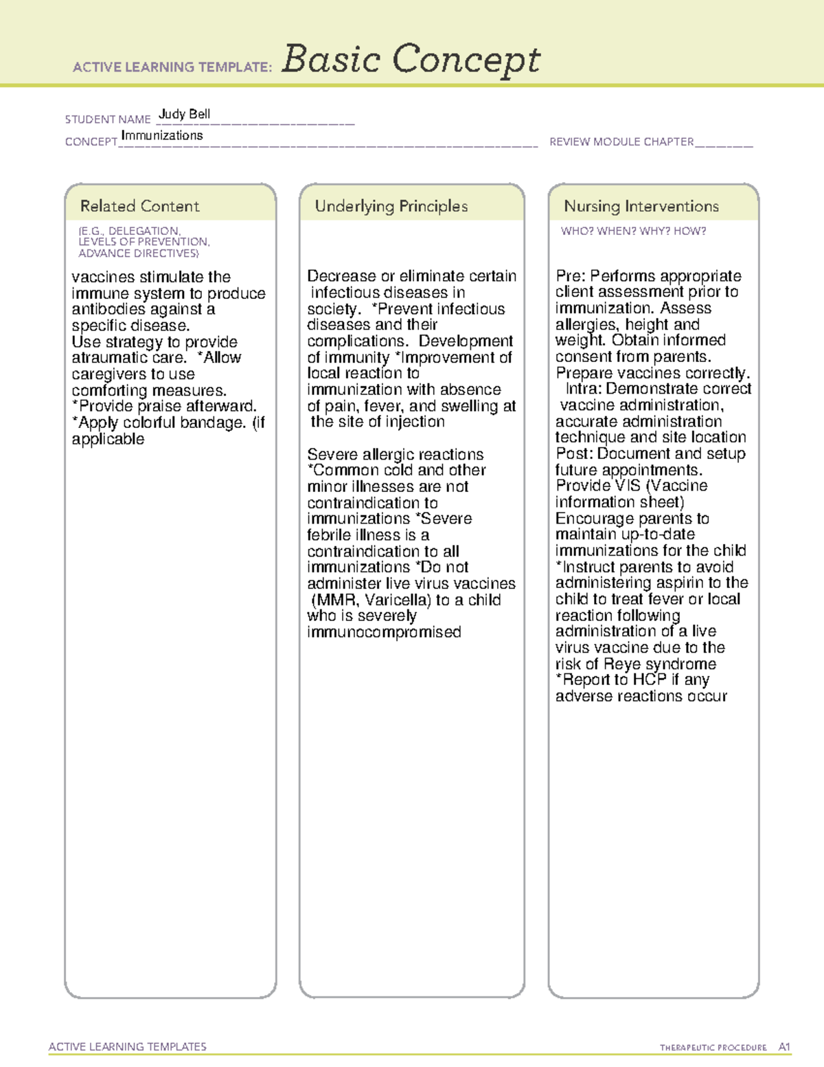 Immunizations in Nursing - Active Learning Template for Review - Studocu