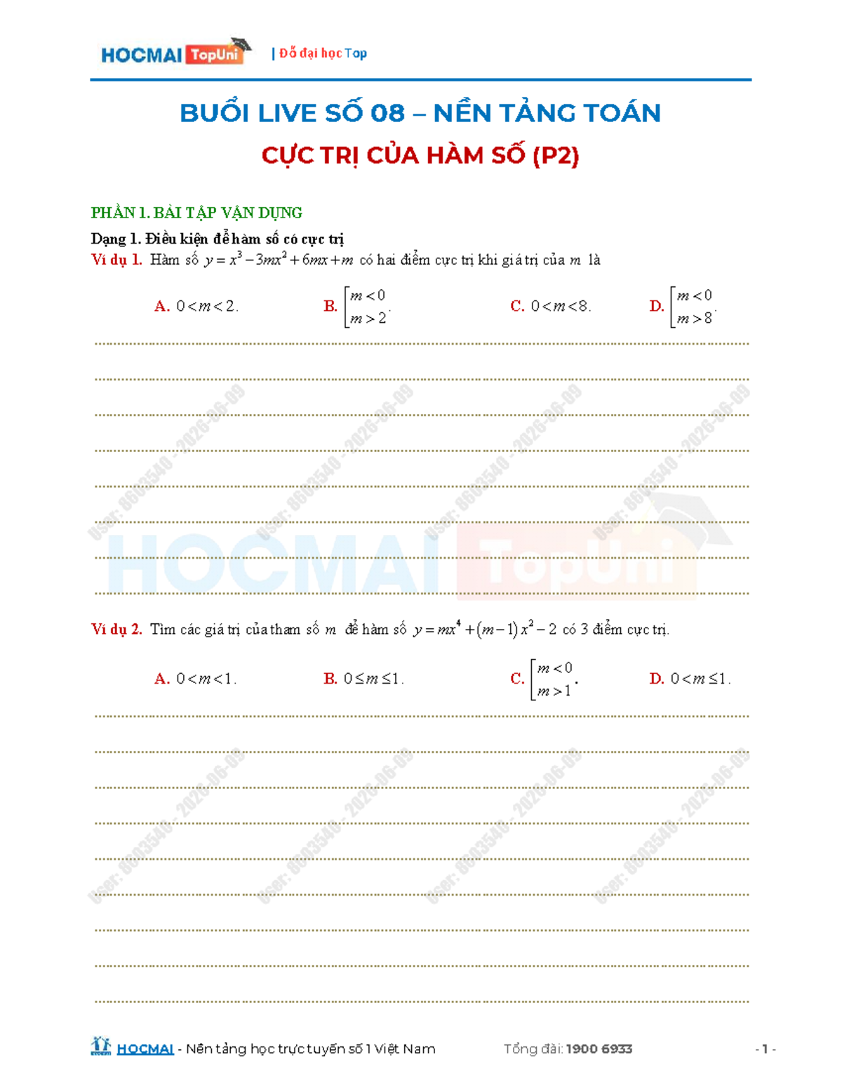 Đỗ đại học Top BUỔI LIVE SỐ 08: Cực Trị Hàm Số (P2) - Bài Tập Vận Dụng ...