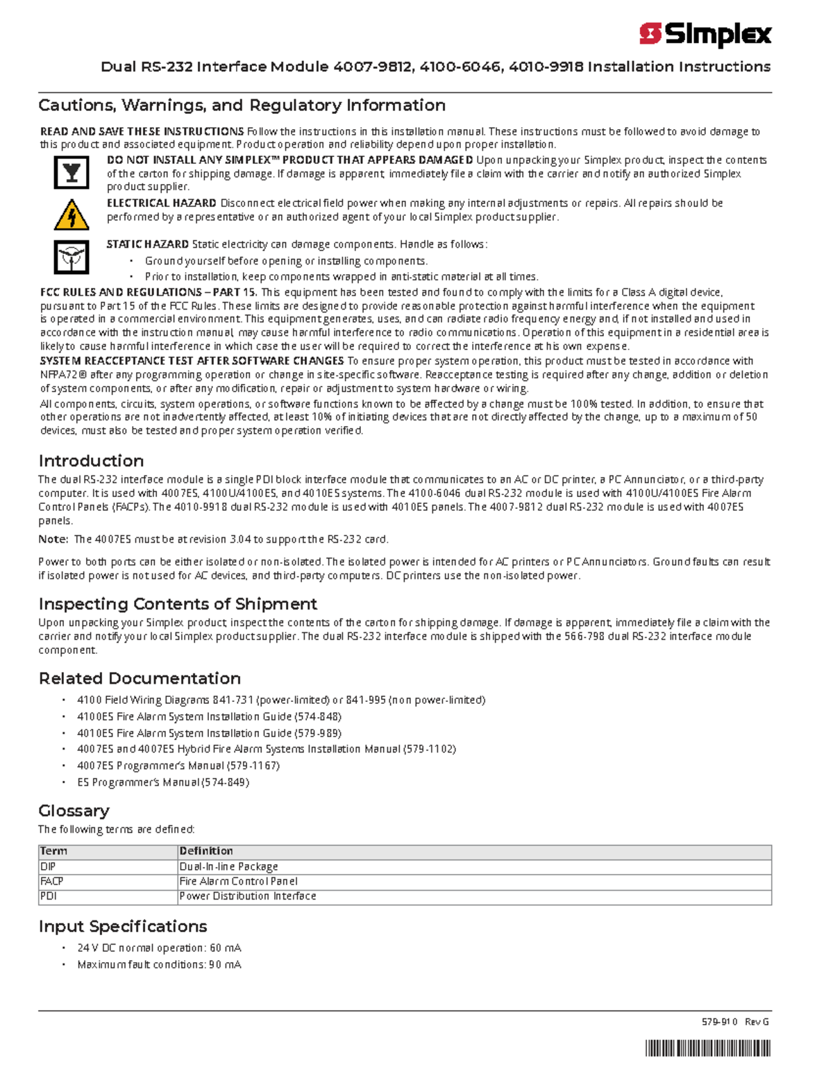 [579-910] Dual RS-232 Interface Module Installation Guide - Studocu