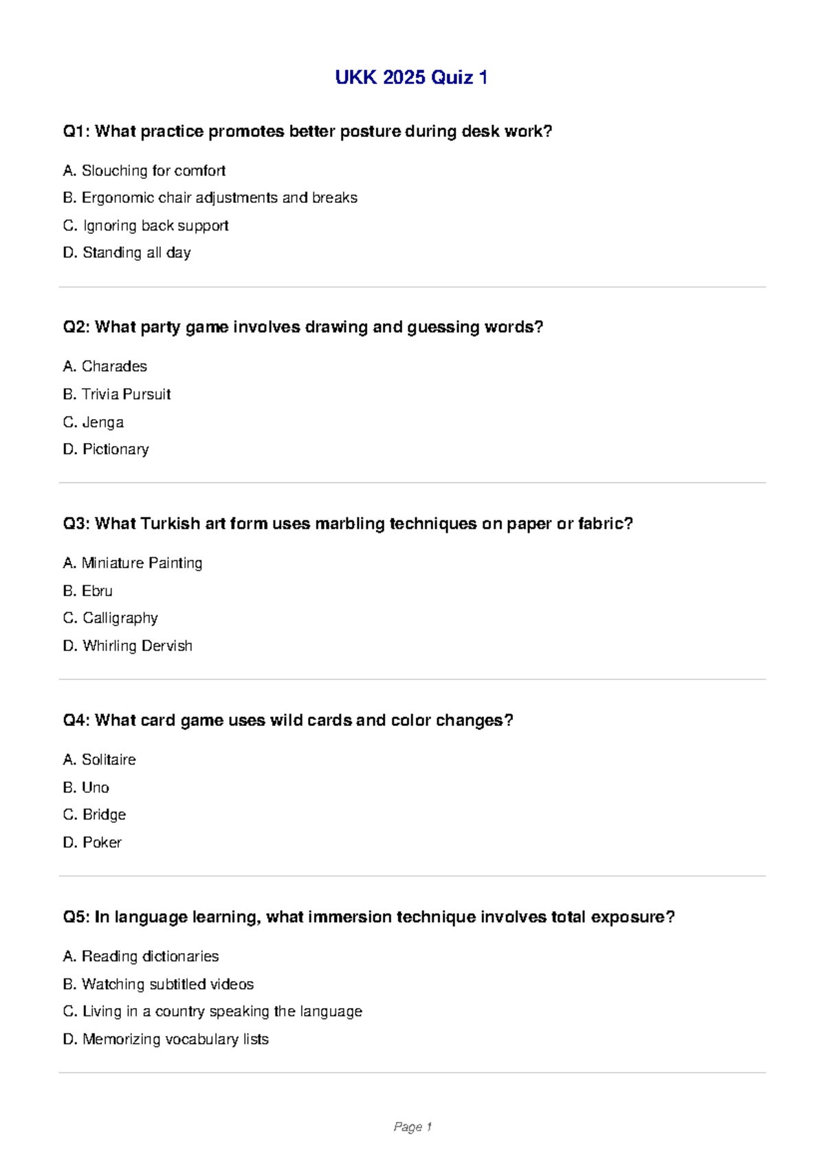 UKK 2025 Quiz 1: Posture, Culture, and Mindfulness Questions - Studocu