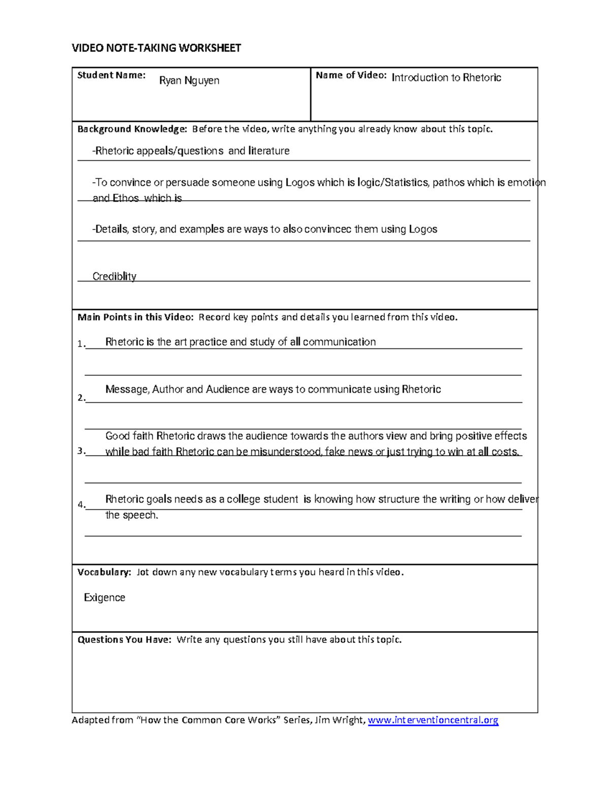 Video Note-Taking Template by Ryan Nguyen – Study Guide - Studocu