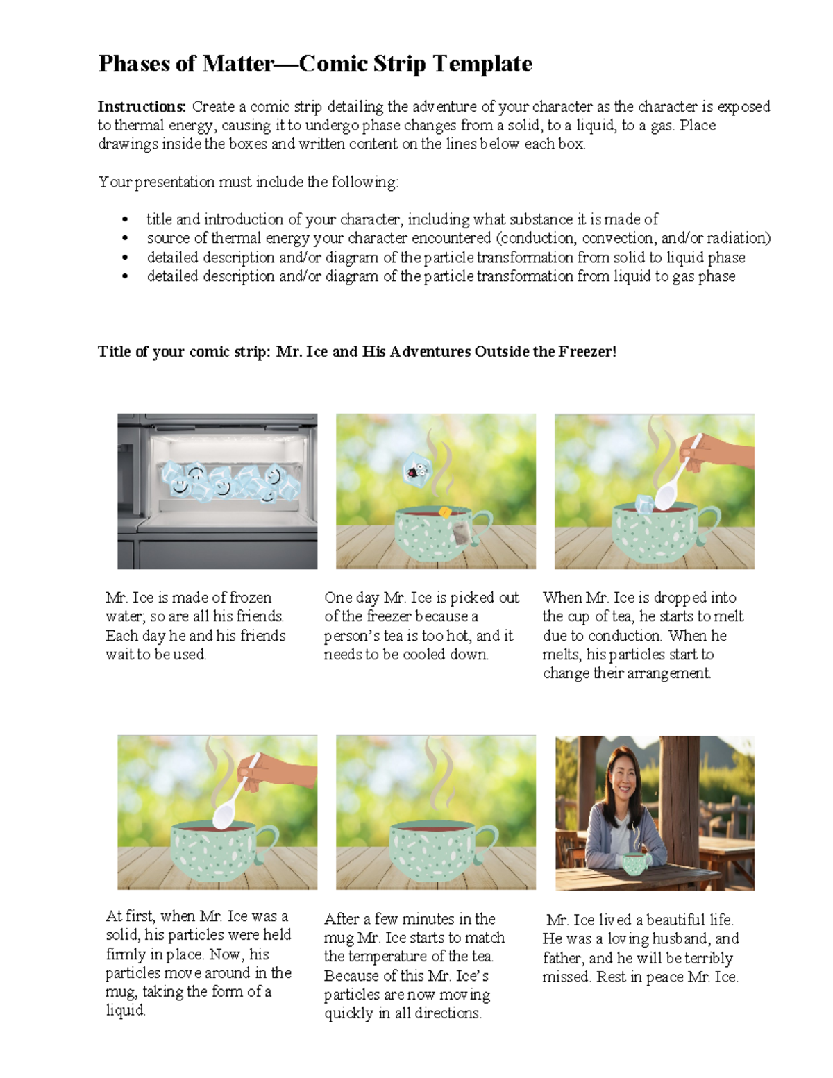 5.03 Phase Changes Comic Strip Template: Mr. Ice's Journey - Studocu