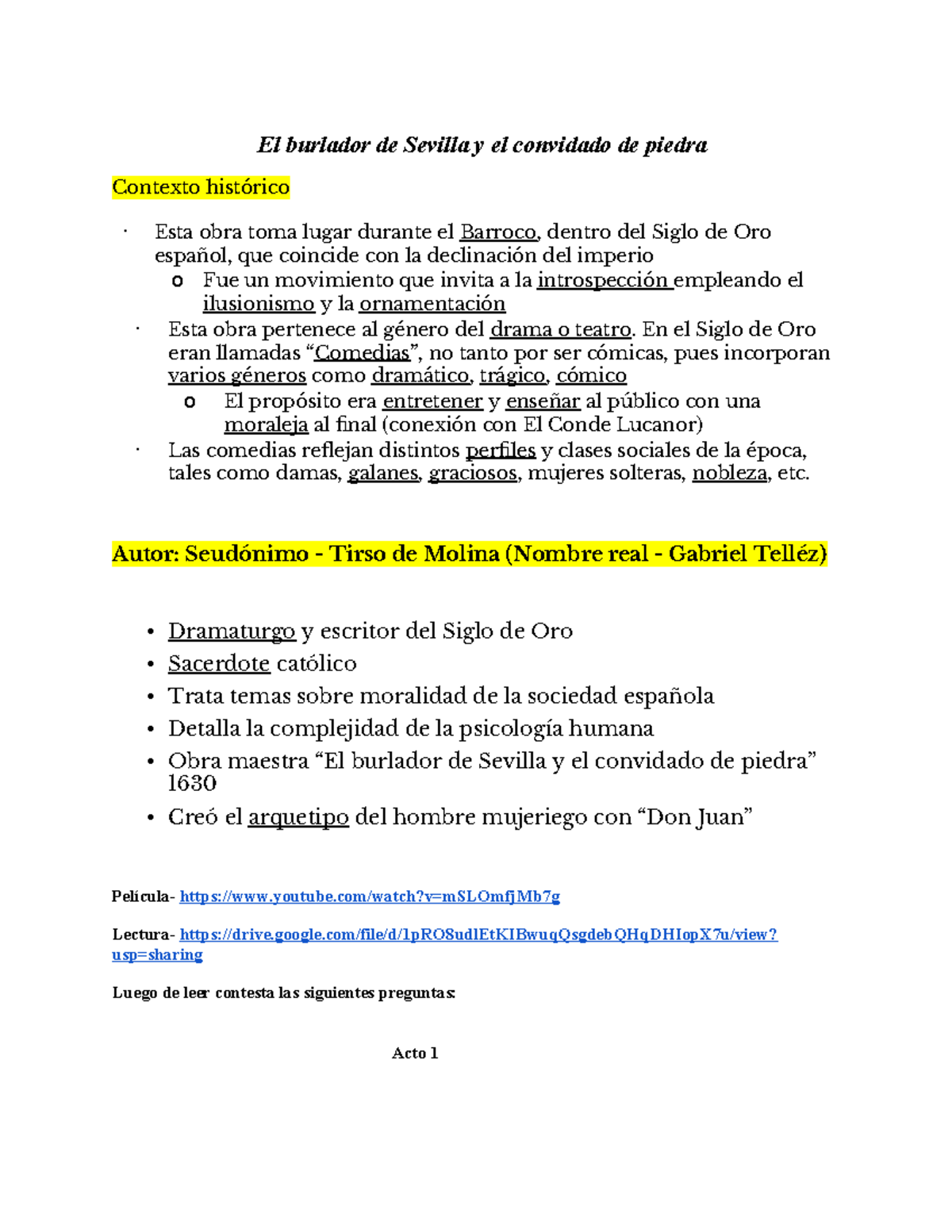 Análisis del Acto III de El Burlador de Sevilla - Curso de Literatura ...