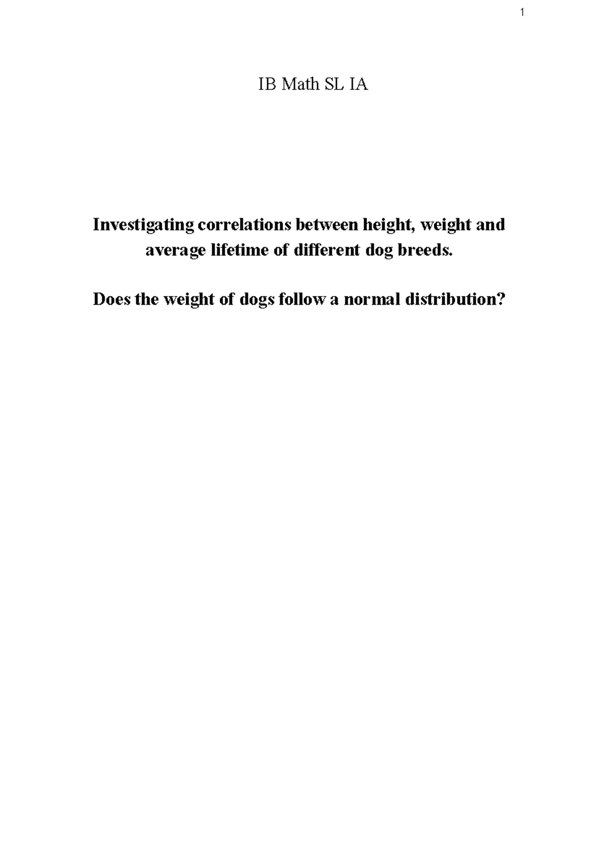 Math SL IA: Correlational Analysis of Dog Breed Characteristics - Studocu