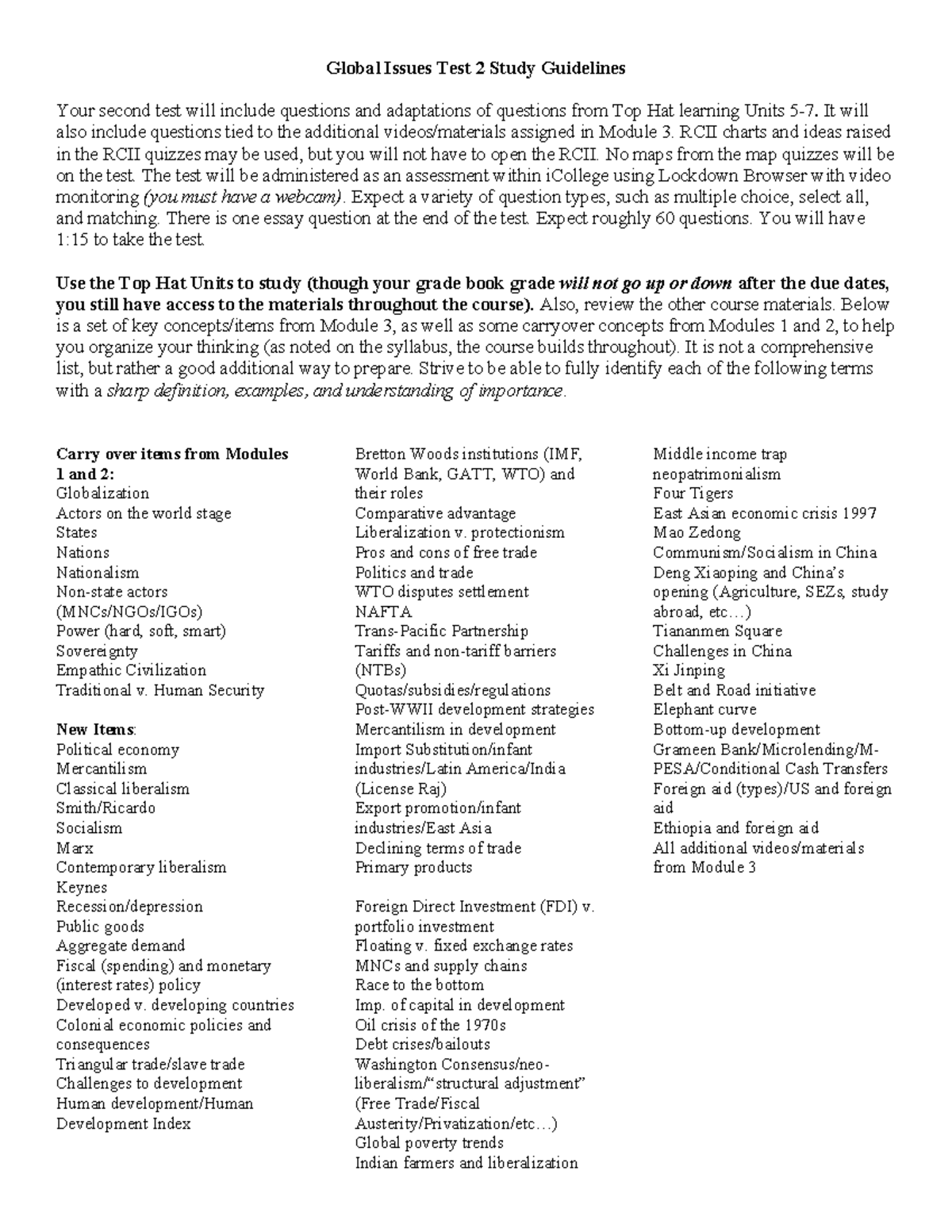 Global Issues (Course Code) Test 2 Study Guide: Key Concepts & Terms ...