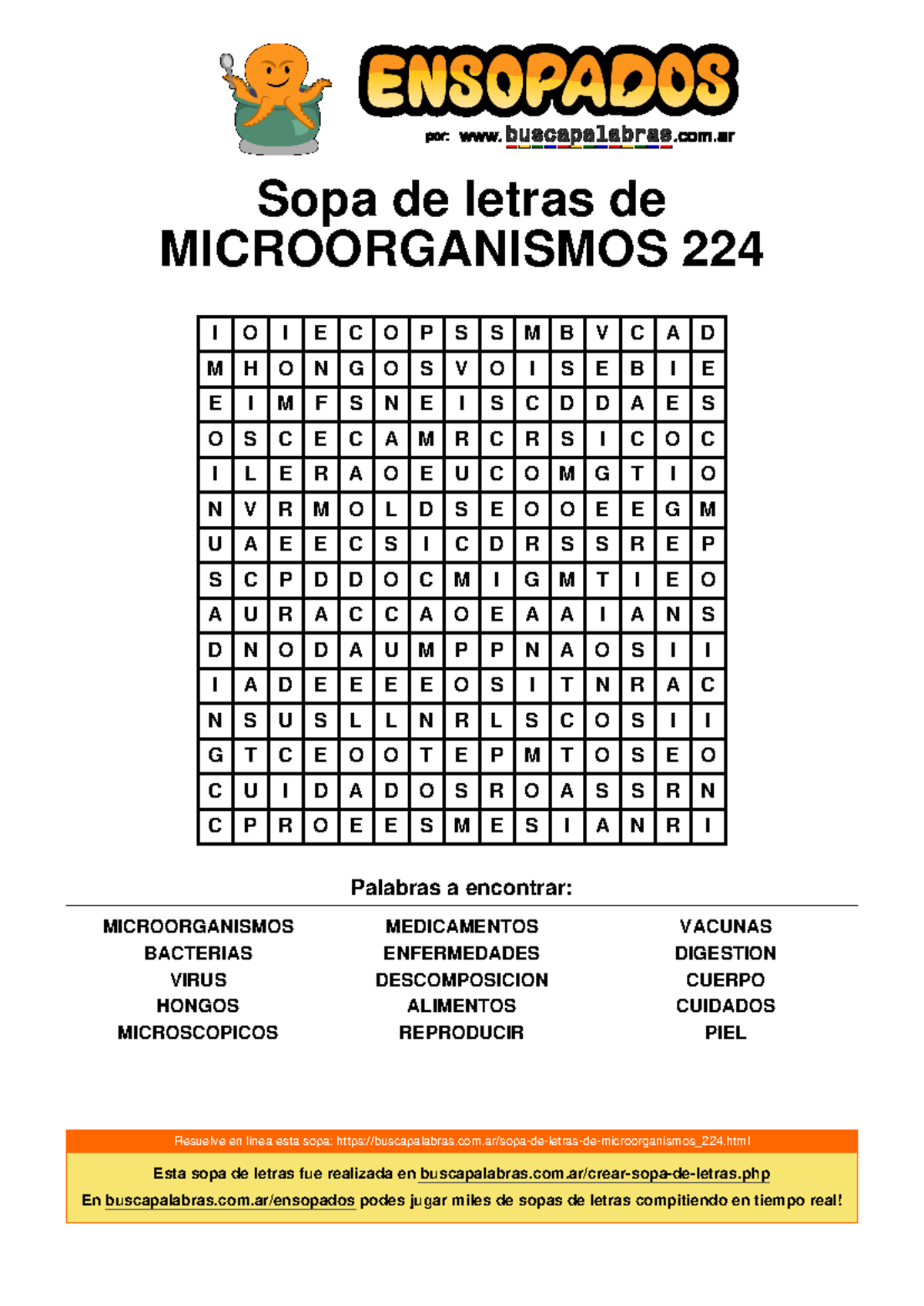 Sopa de Letras de Microorganismos 224: Palabras Clave y Más - Studocu