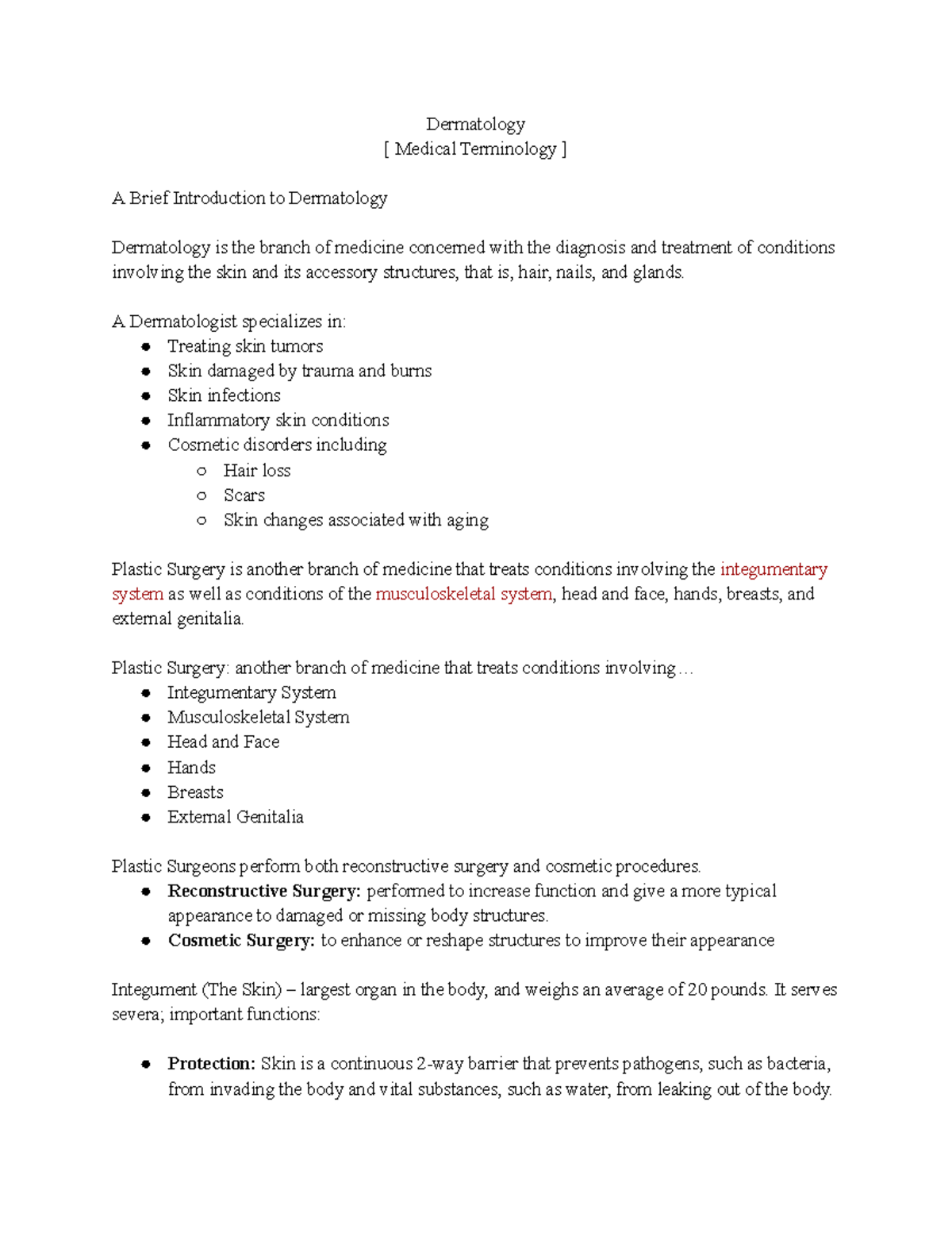Dermatology 101: Medical Terminology & Conditions Overview - Studocu
