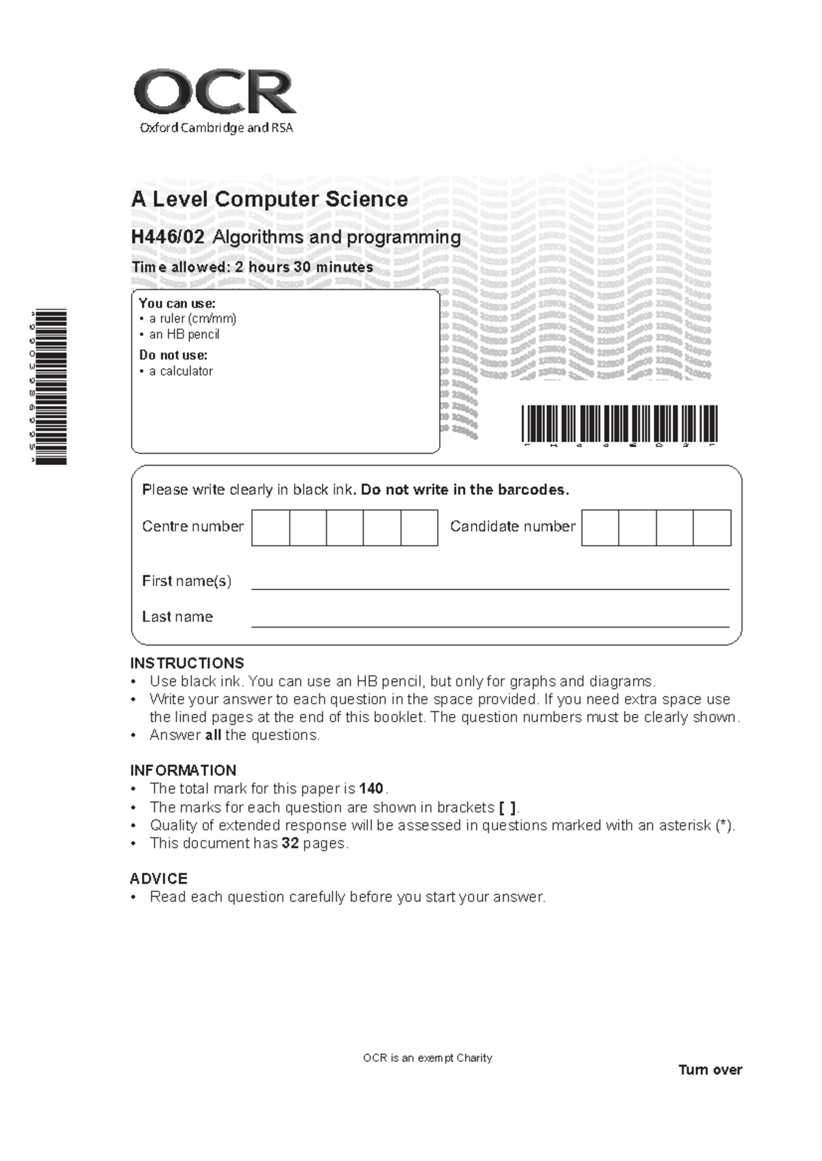 H446 02 A Level Computer Science Exam Style Practice Paper - Studocu