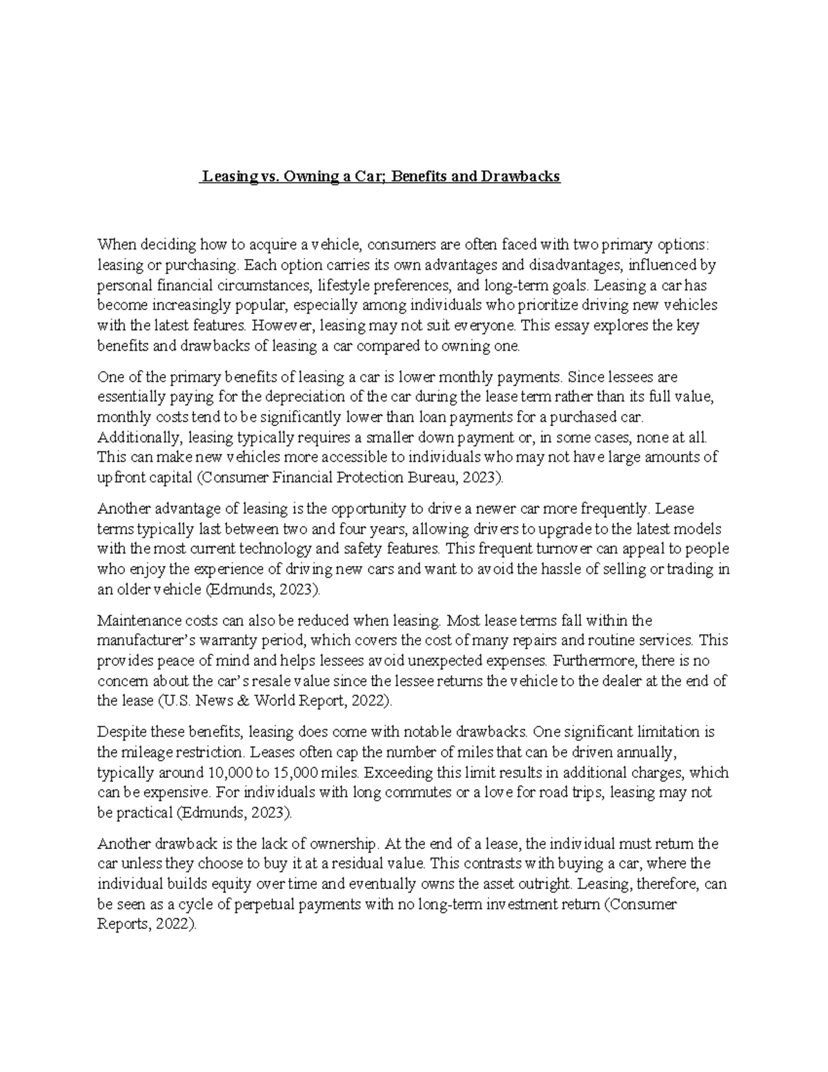 Leasing vs. Owning: Key Benefits & Drawbacks (LEARNING JOURNAL UNIT 5 ...