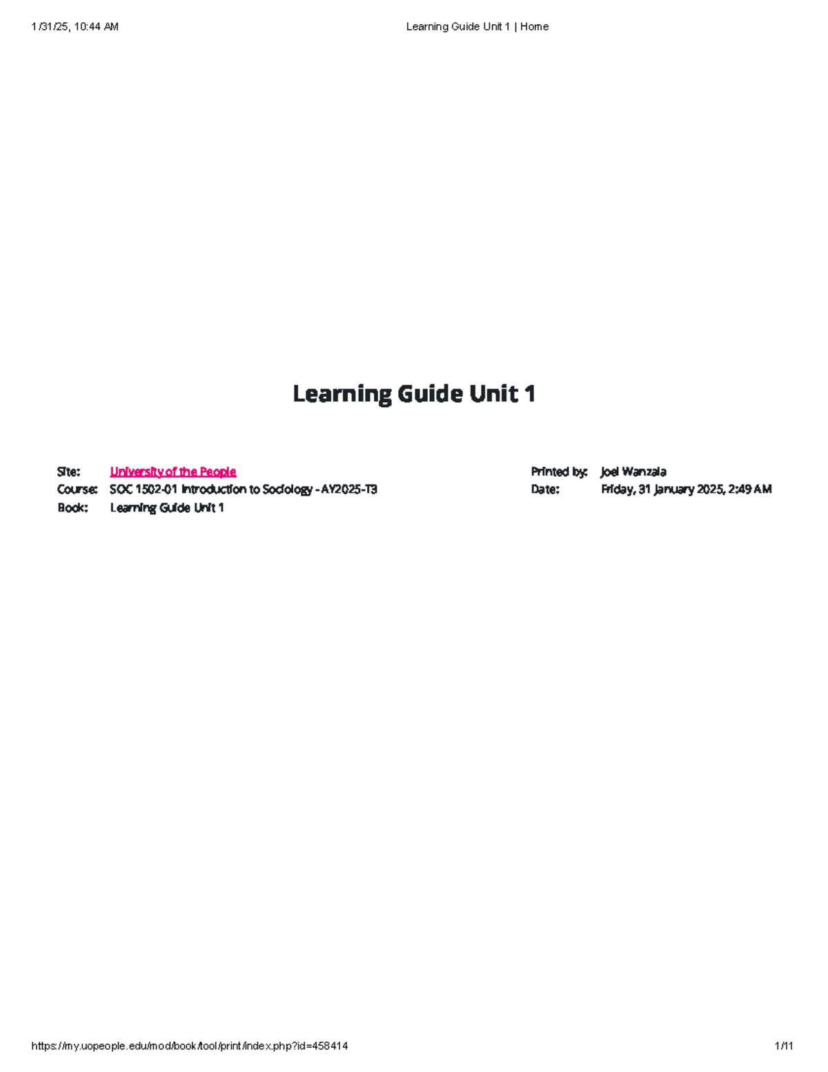 Learning Guide Unit 1: Introduction to Sociology (SOC) - Home Learning ...