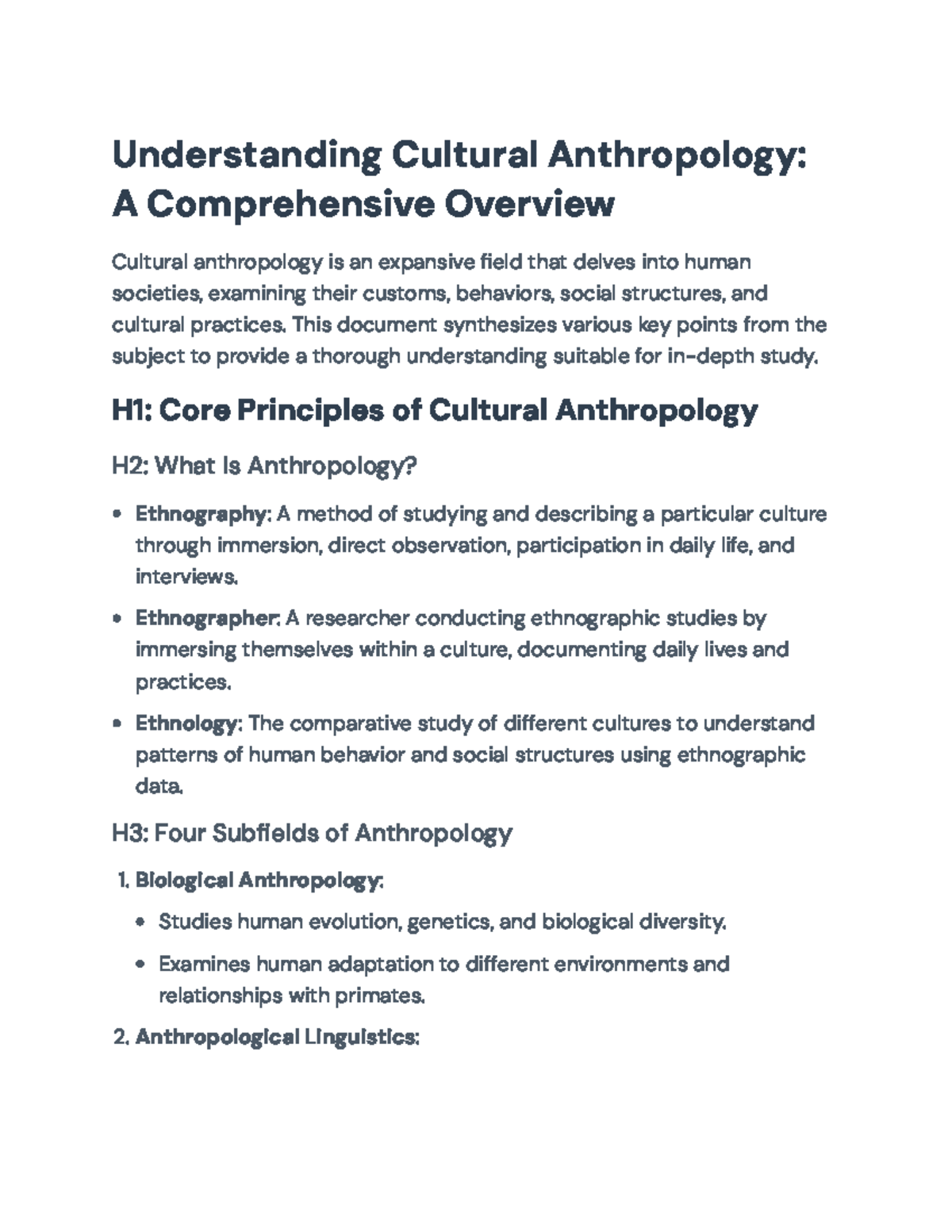 Cultural Anthropology Overview: Concepts, Methods, and Ethics ...