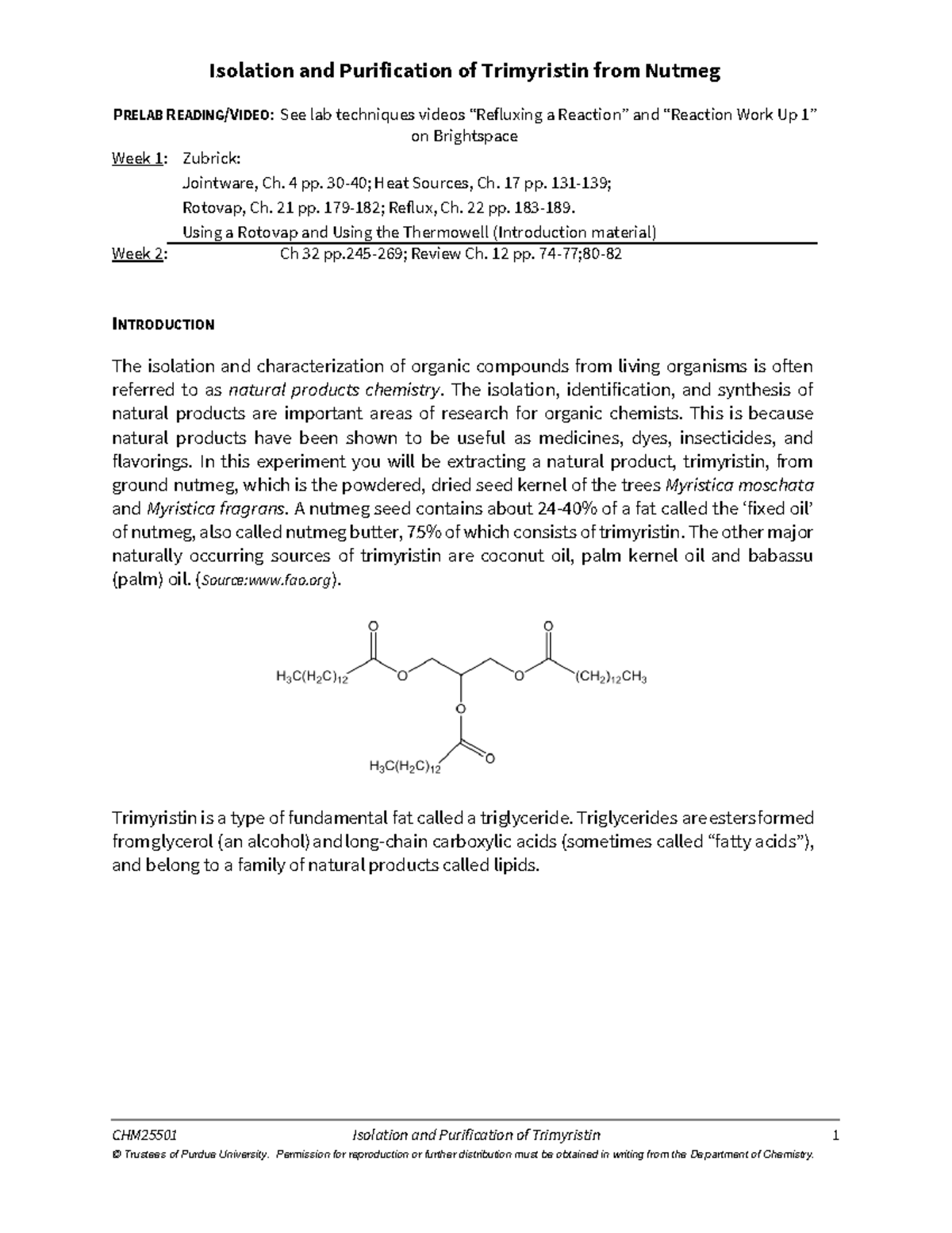 CHM25501 Final Exam Notes on Isolation of Trimyristin from Nutmeg - Studocu