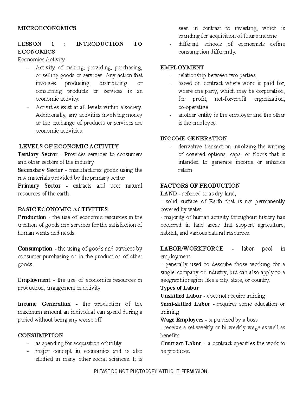 MICROECONOMICS REVIEWER: LESSON 1 - INTRODUCTION TO ECONOMICS - Studocu
