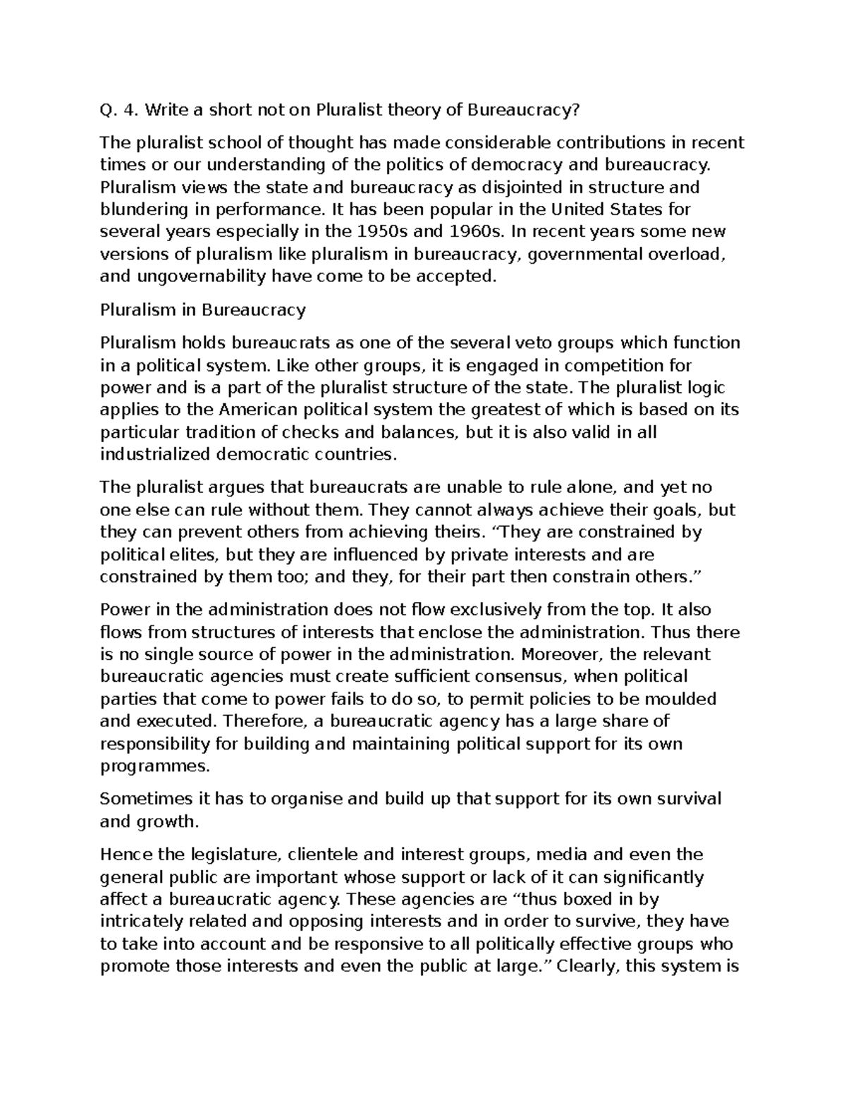 Pluralist Theory of Bureaucracy: Key Insights and Implications - Studocu