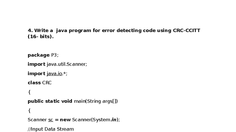 Java Program for Error Detecting Code (CN Lab) - Studocu